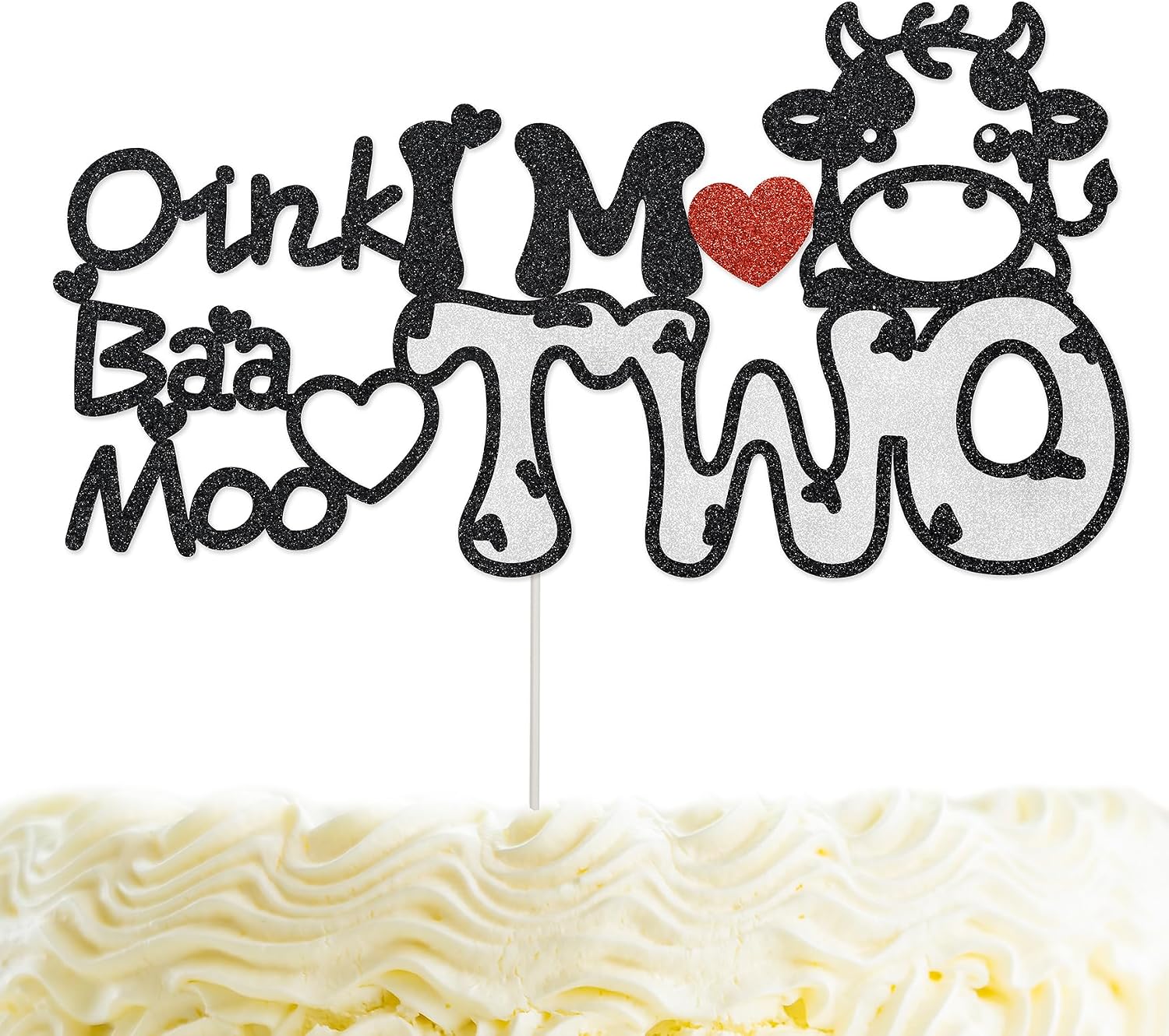 Amazon.com: Oink Baa Moo I'm Two Cake Topper - Glitter Oink Baa Moo I'm ...