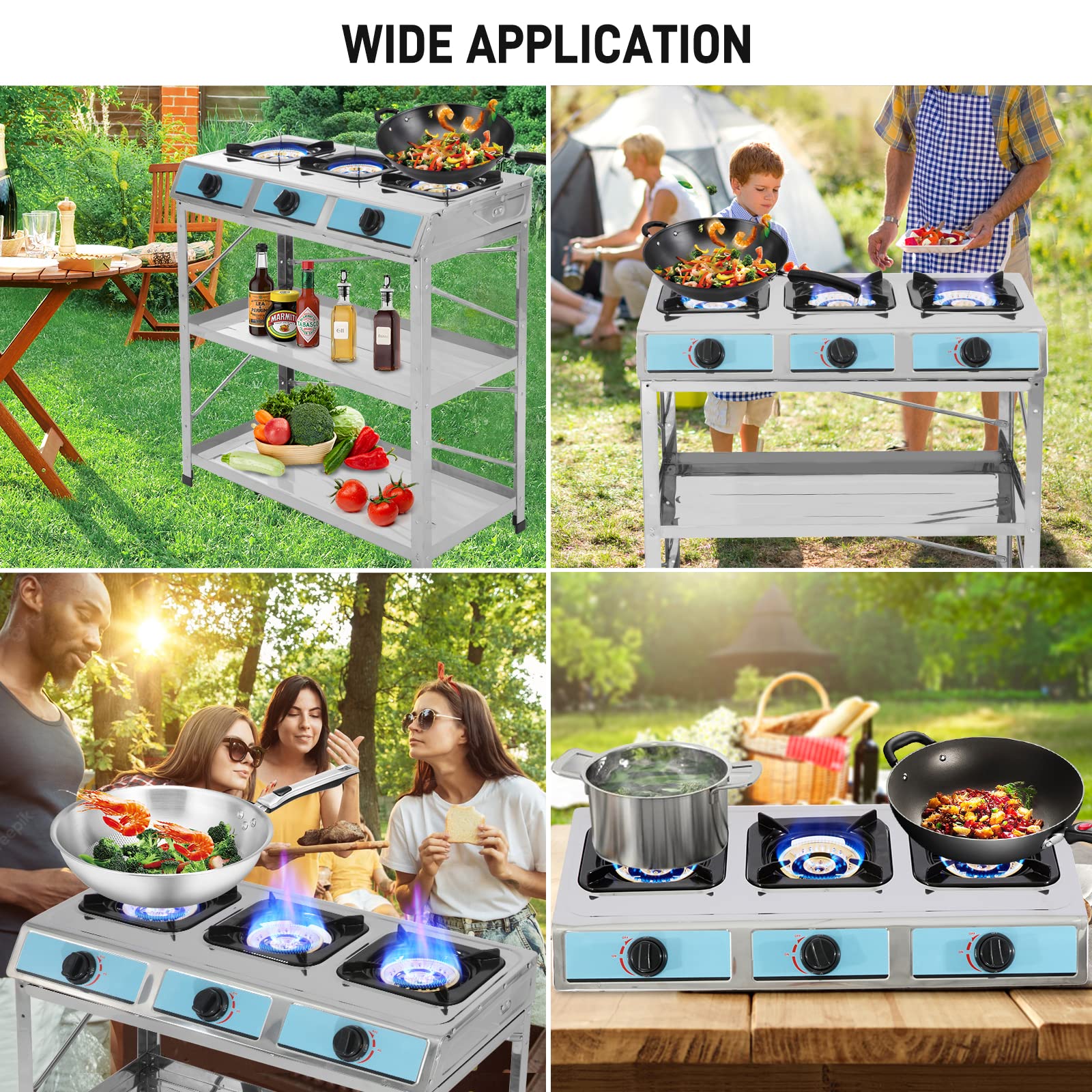 Propane Gas Stove 3 Burner Gas Stove with Removable Leg Stand Portable ...