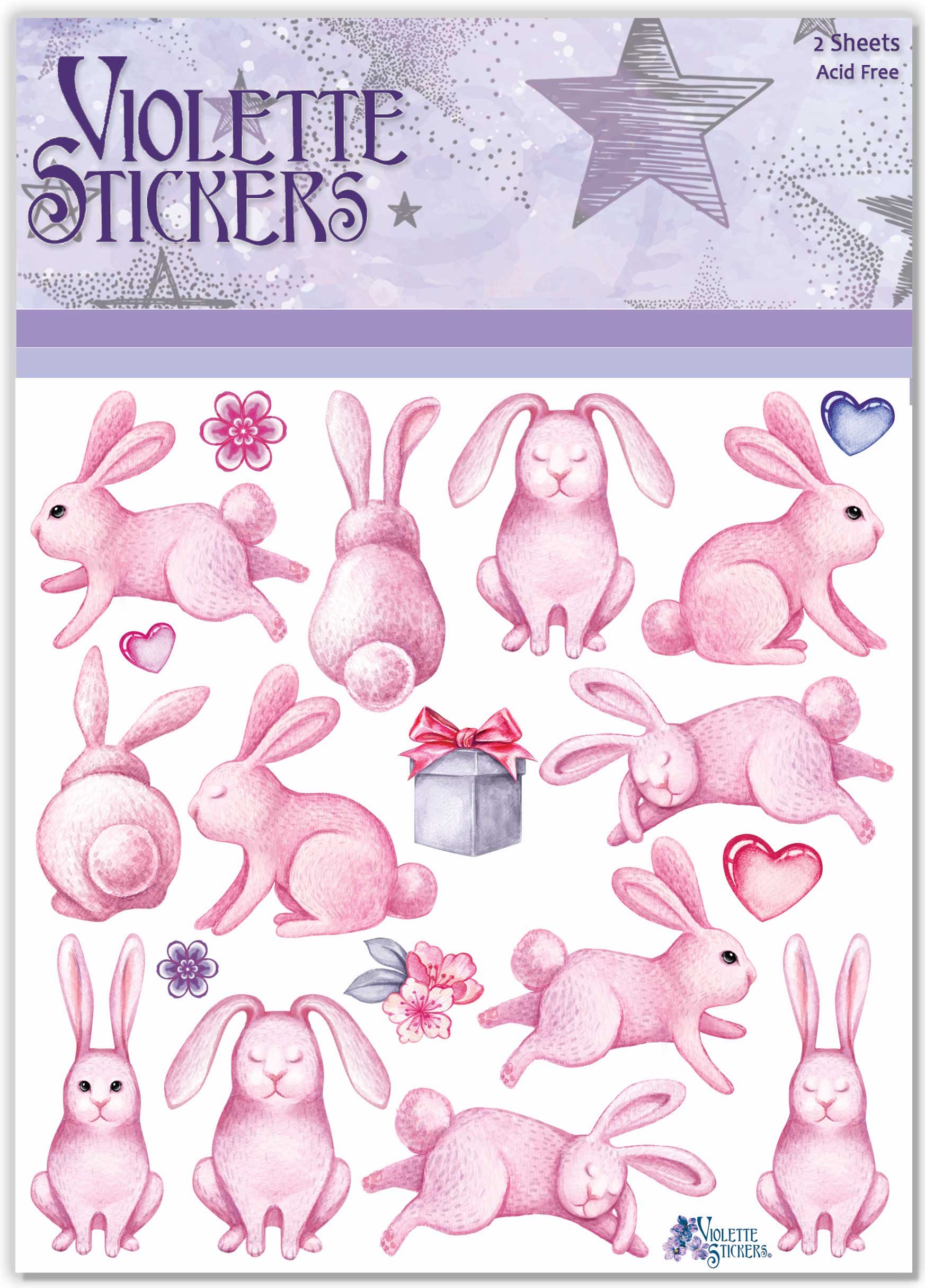 Amazon.com: Violette Stickers Pink Bunnies