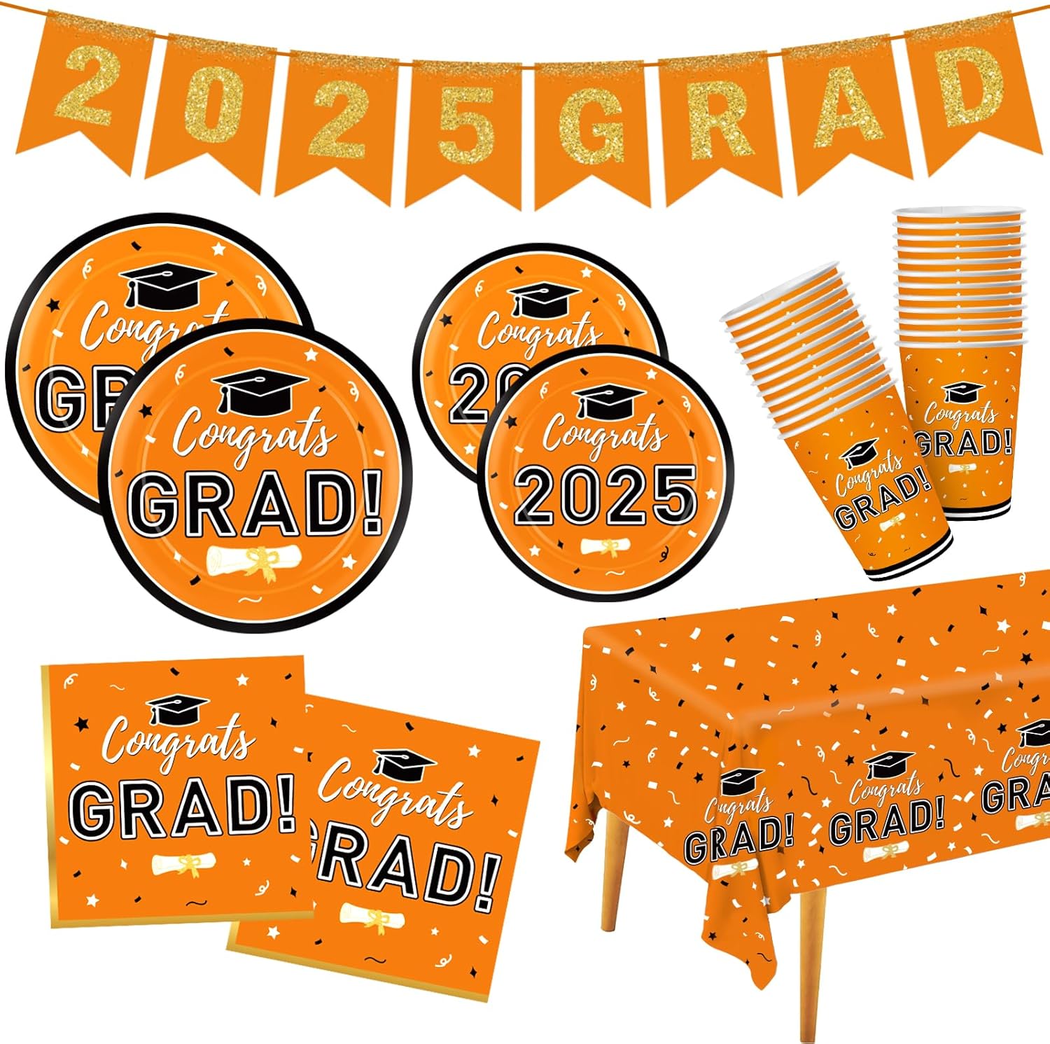 Amazon.com: Graduation Decorations 2025 Disposable Orange Graduation ...