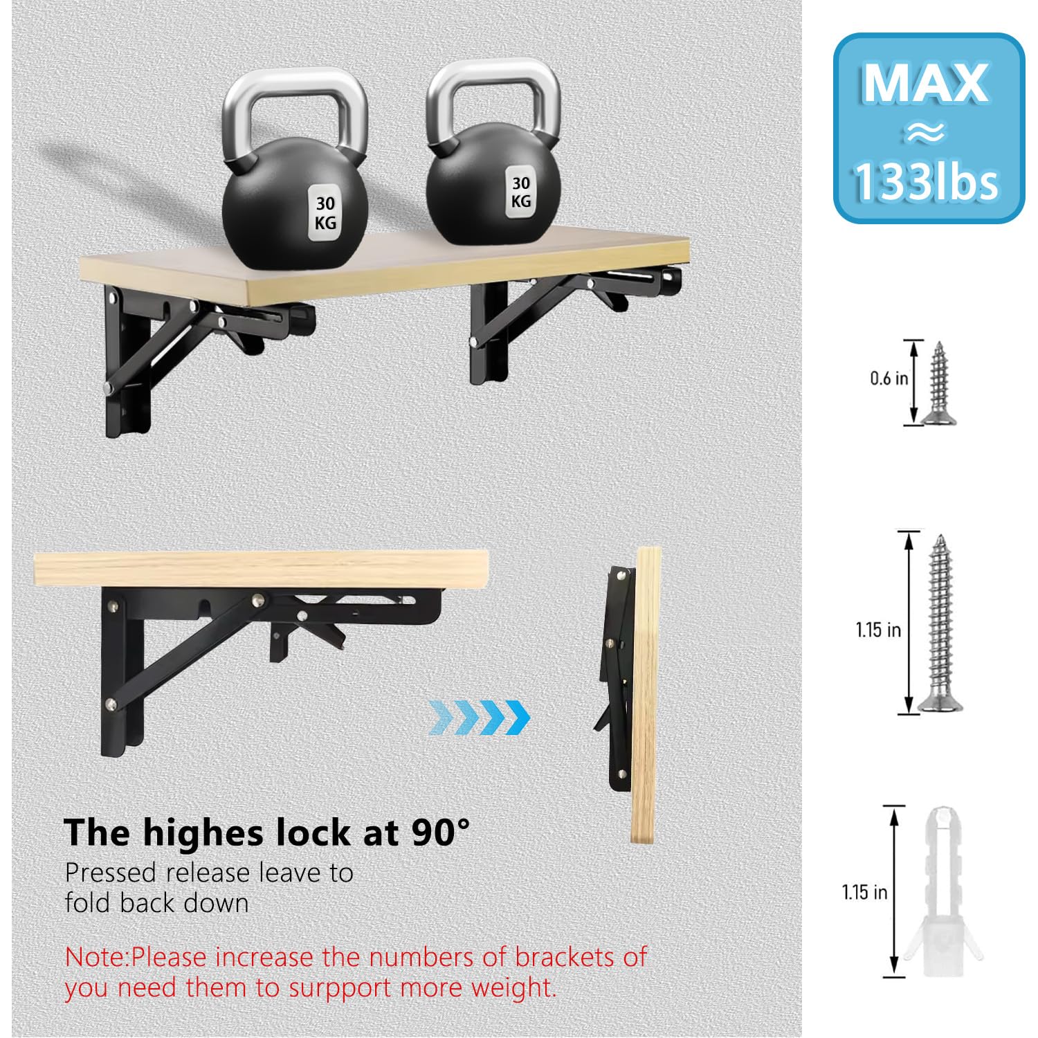 Snapklik.com : Folding Shelf Bracket 12 Inch 2PC Wall Mounted Collapsible Shelves Brackets Heavy ...