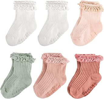 Amazon.com: MKYSZLT Baby Girl Ruffle Socks Non Slip Grip Socks Toddler ...