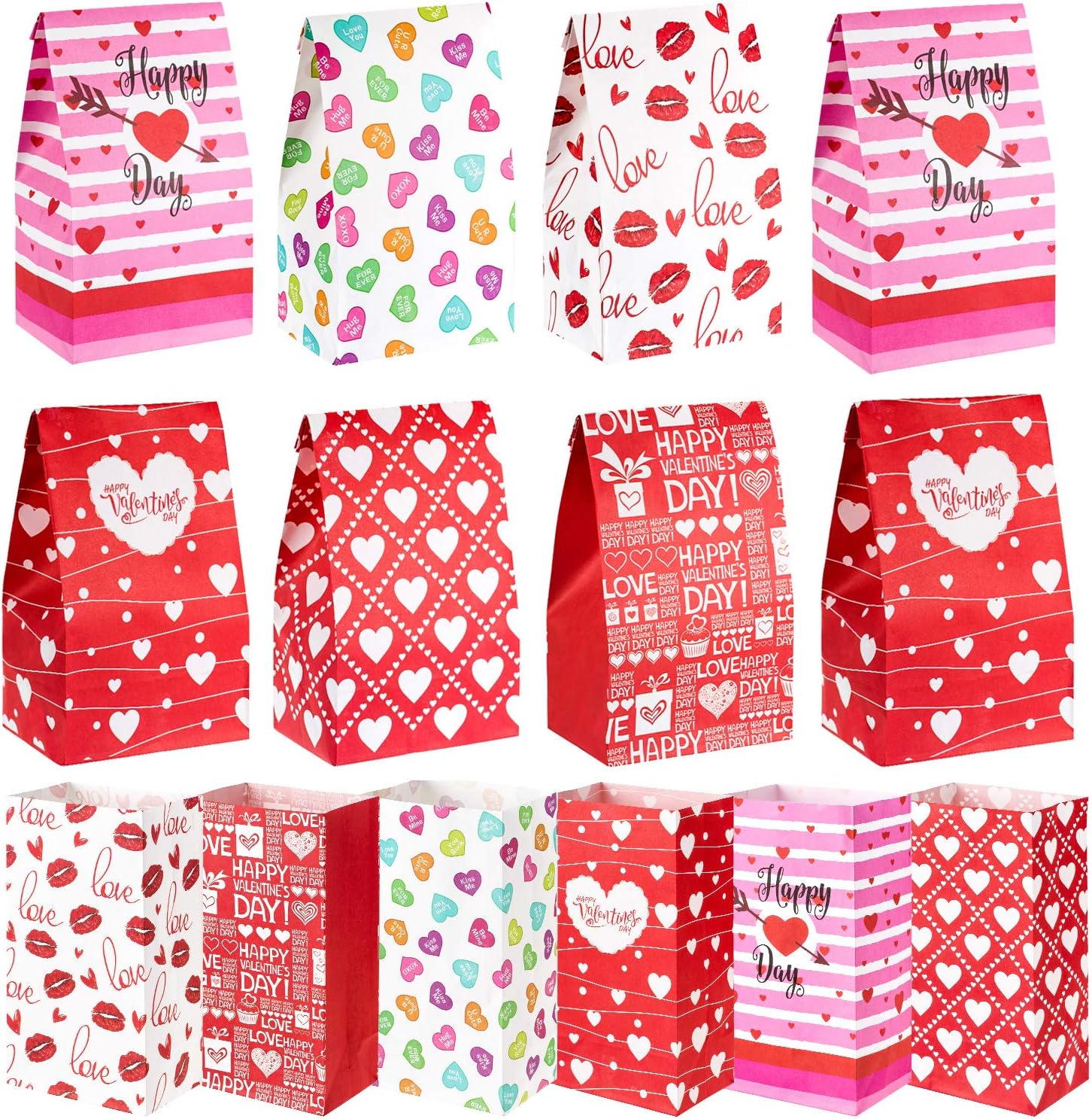 Amazon.com: Whaline 60 Pack Valentine's Day Paper Gift Bags Heart Love ...