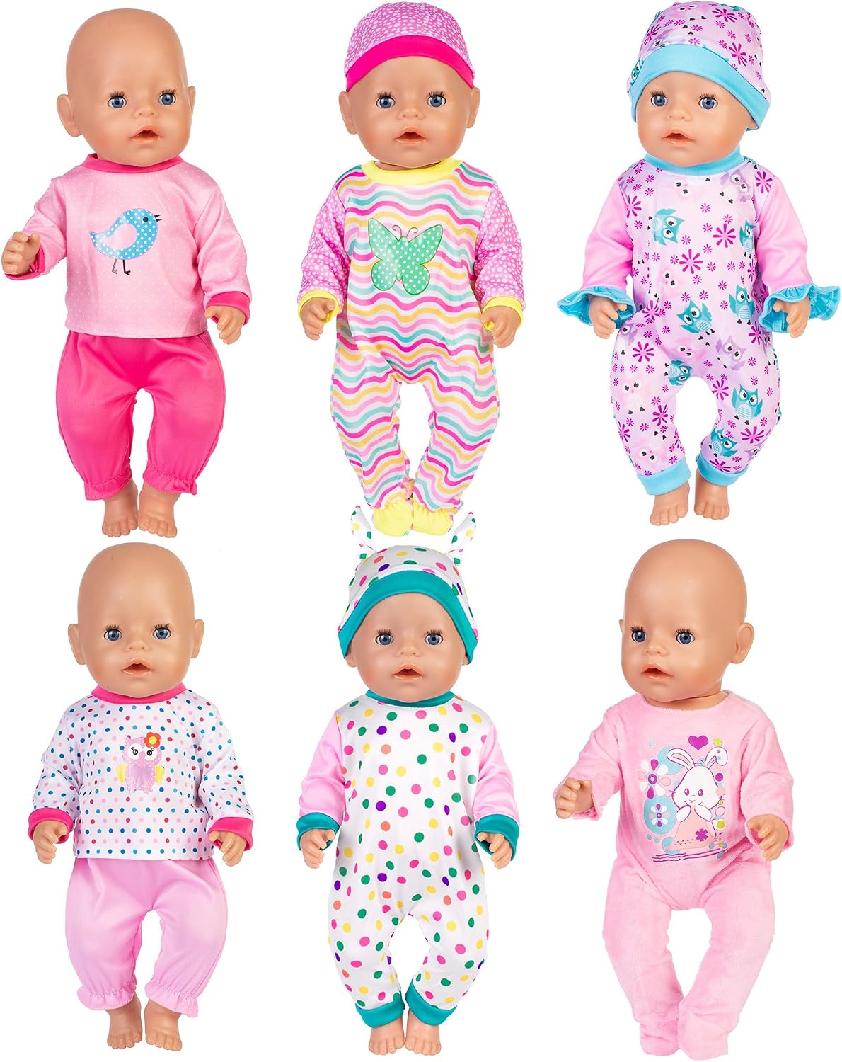 6 Sets Doll Clothes Play Set Include Hat Rompers Outfits for 14-16 inch ...