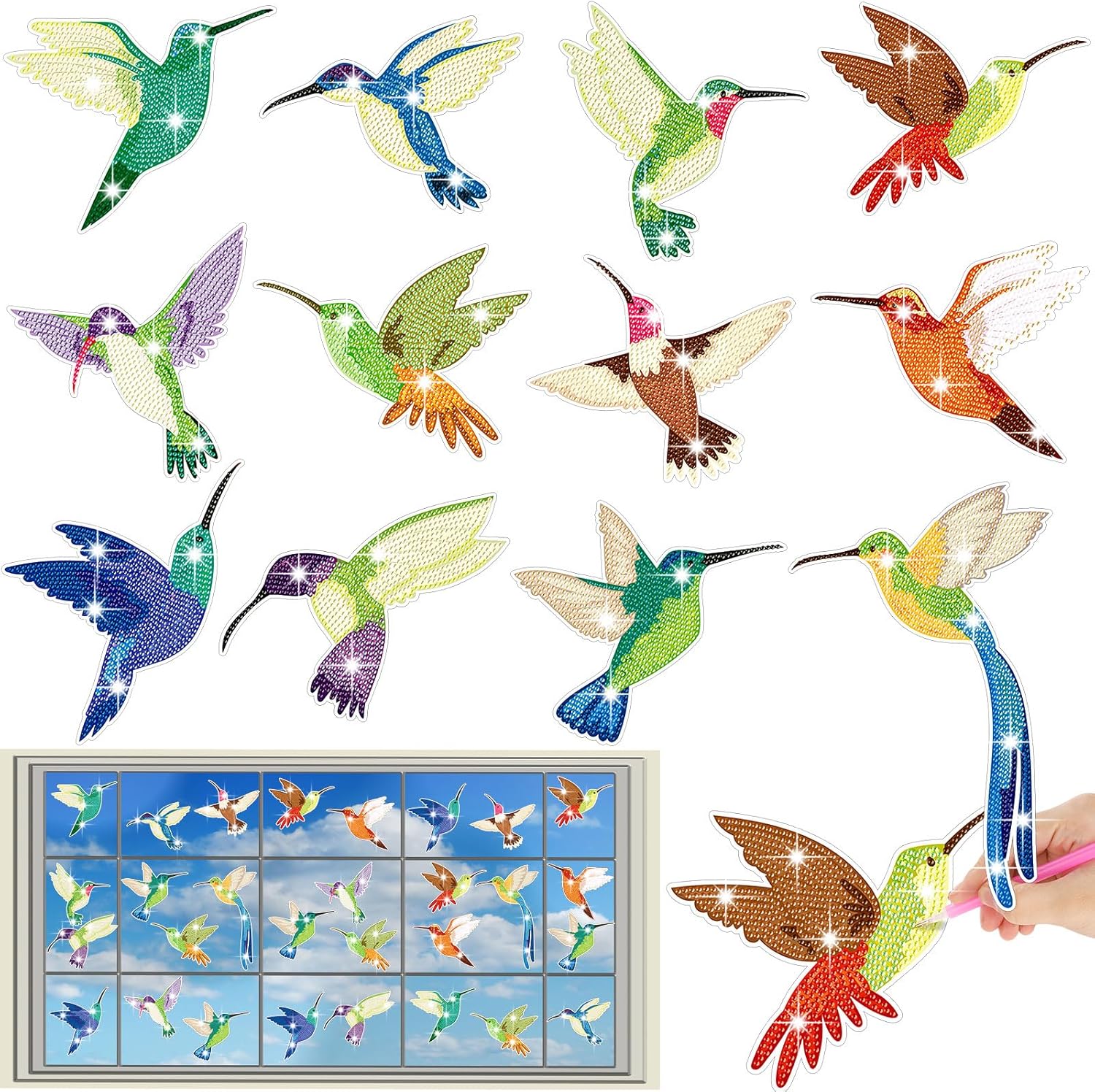 Amazon.com: Gueevin 12 Pcs Diamond Painting Window Clings Kits Diamond ...