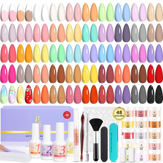 Amazon.com: Lavender Violets 62 Pcs Dip Powder Nail Kit Starter, 48 ...