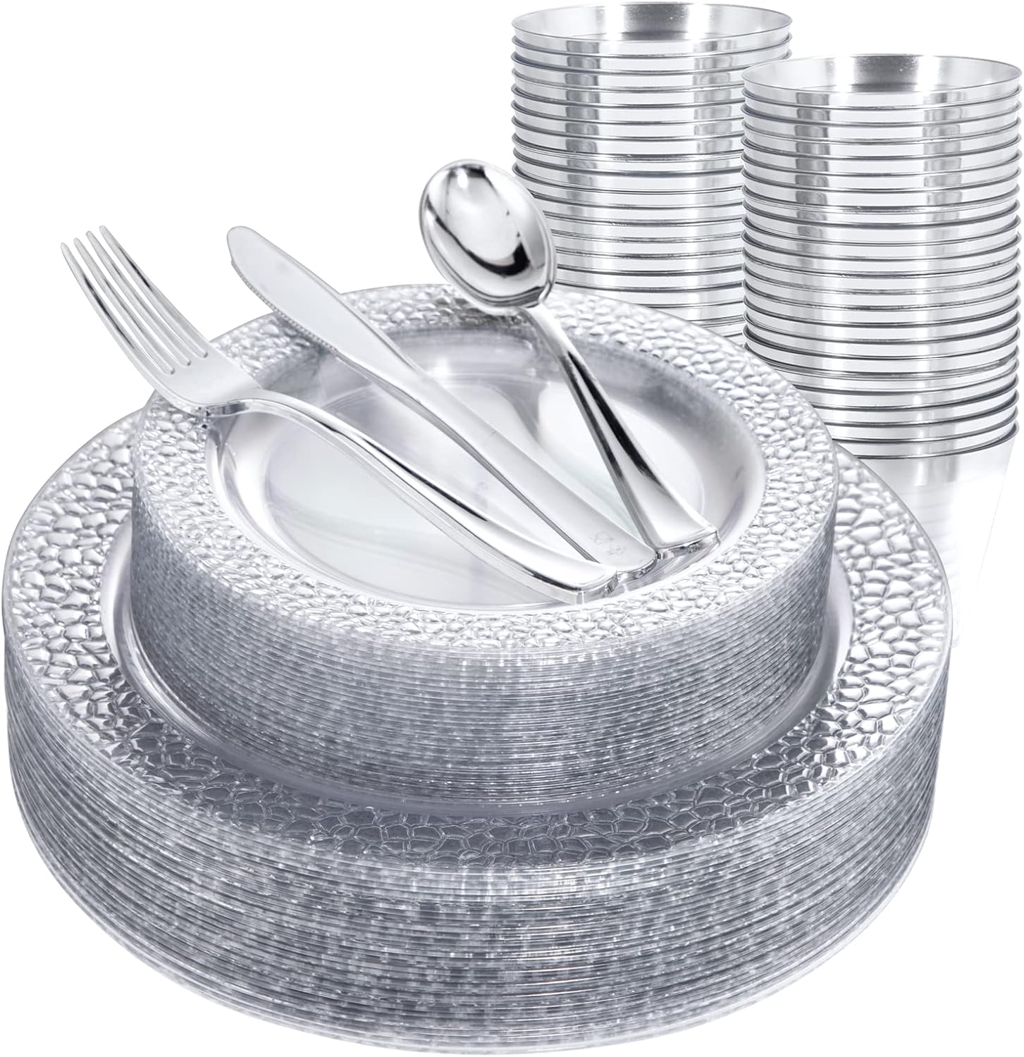 Amazon.com: Supernal 180pcs Plastic Silver Plates, Disposable Utensils ...