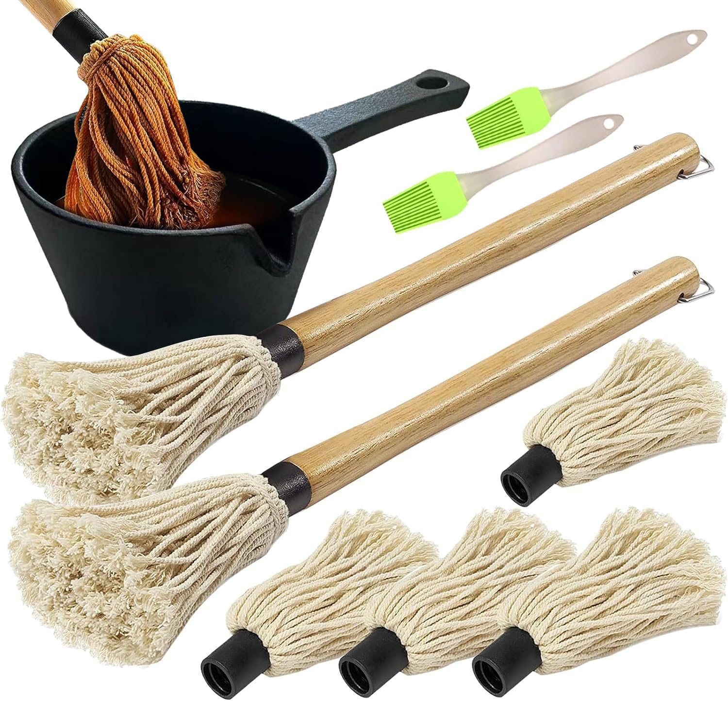 Amazon.com: BBQ Mop Brush and Cast Iron Sauce Pot Set, 11-in-1 Value ...