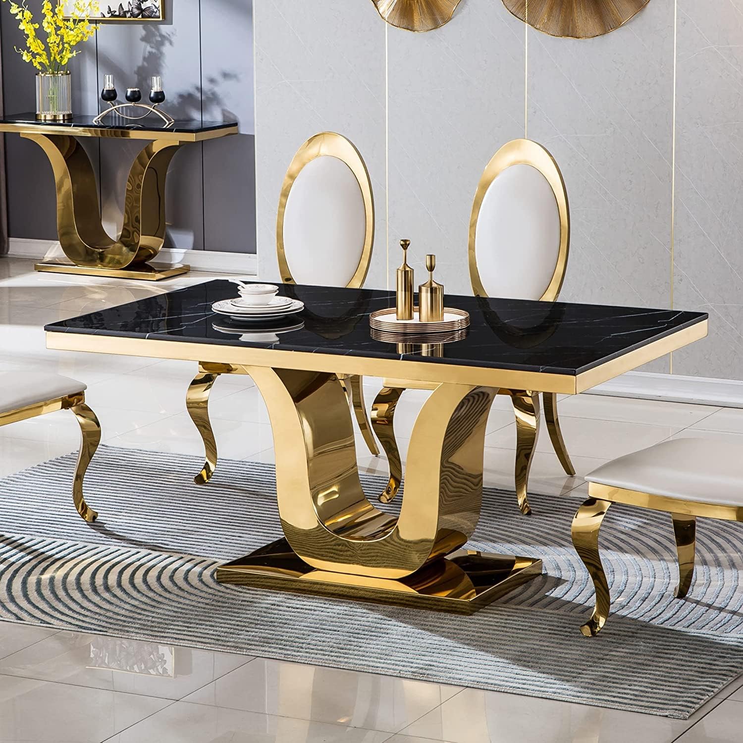 Amazon.com - Mid-Century Modern Marble Dining Table, 64" Long Dining ...