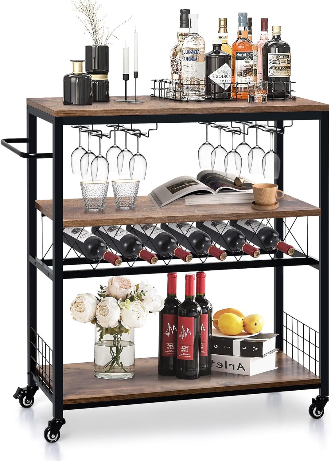 Amazon.com - BSFHH Bar Cart with Wheels, Multifunction Rolling Utility ...