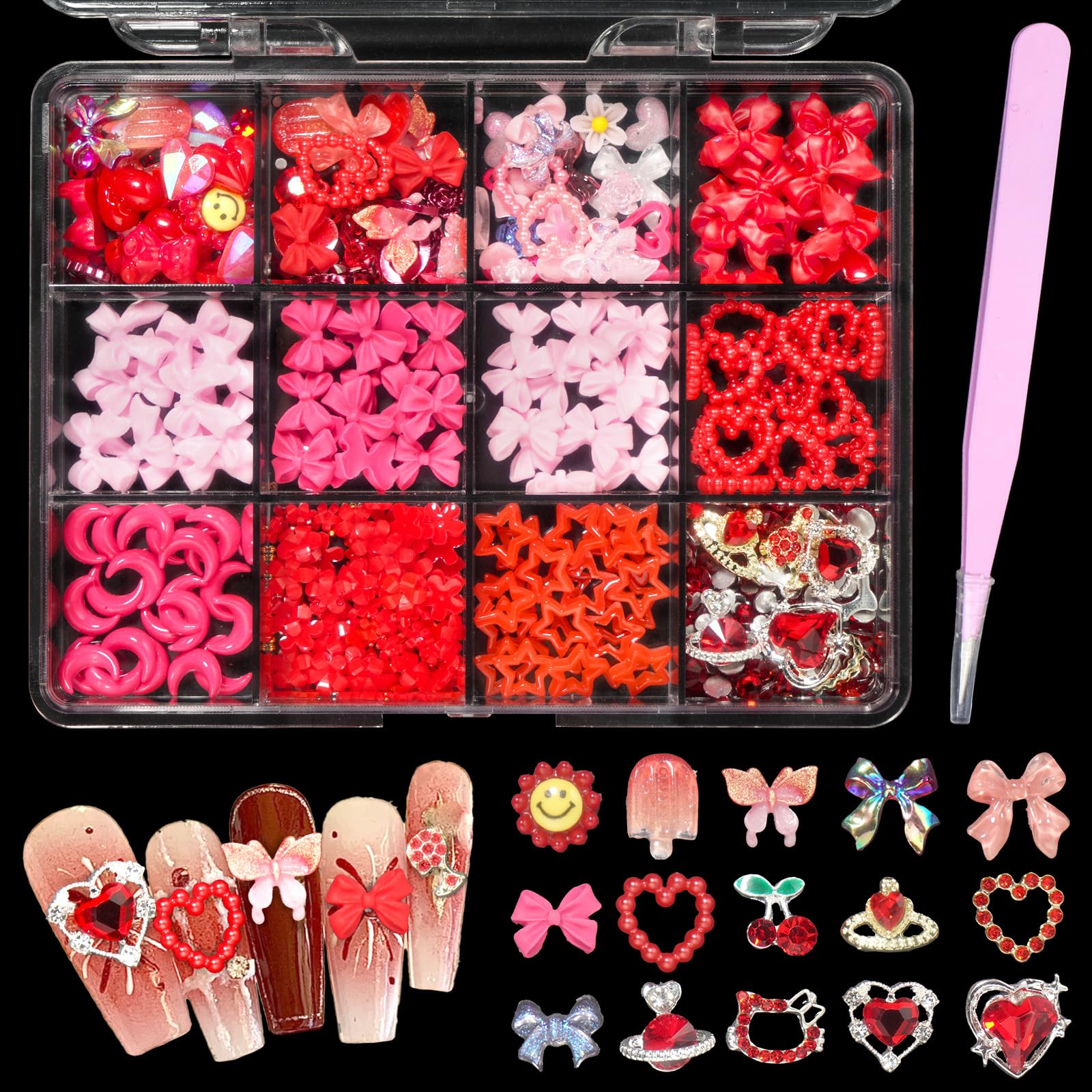 Amazon.com: Valentines Day Nail Charms, Heart Cherry Nail Rhinestones ...