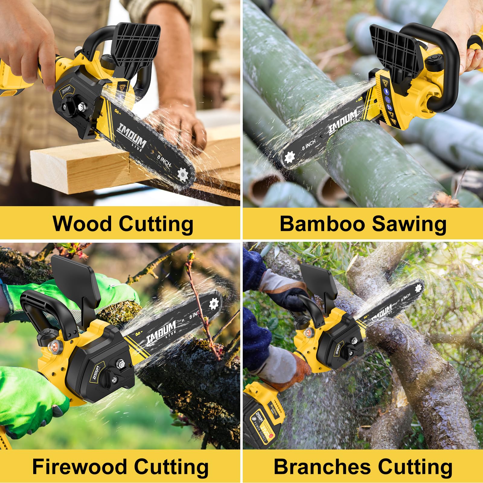 Mini Chainsaw 8 Inch with 2x21V 3.0Ah Battery, Electric Cordless ...