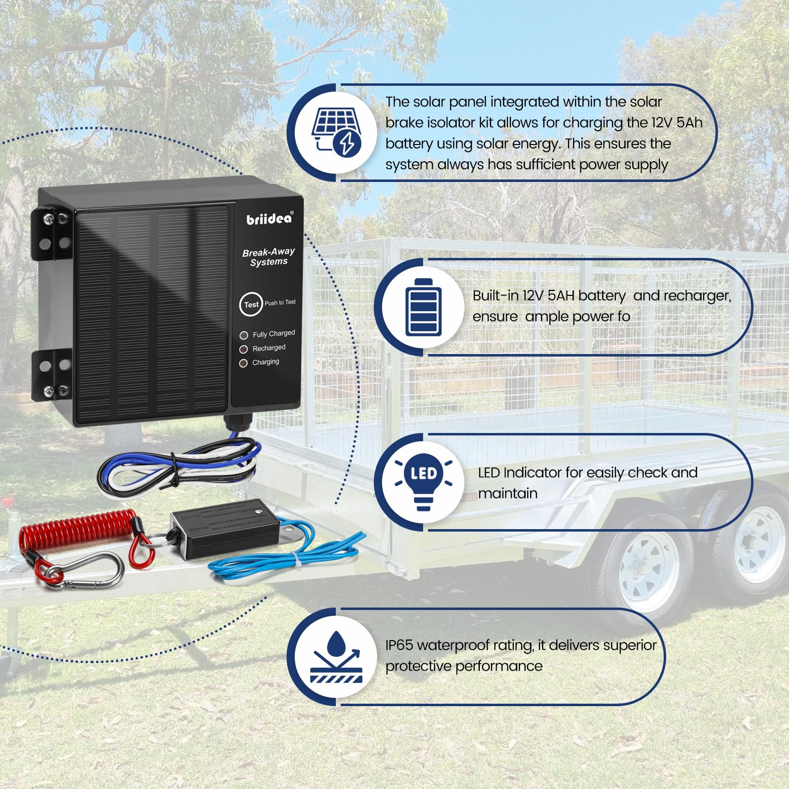 Snapklik.com : Briidea Solar Trailer Brakeaway Kit, Trailer Brakes ...