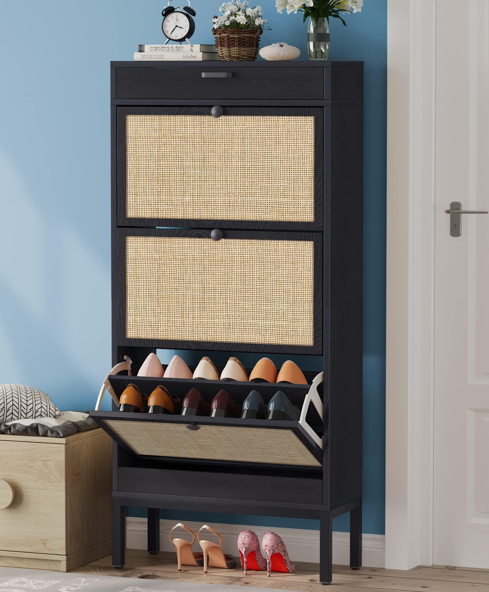 Amazon.com: Brafab Freestanding Shoe Cabinet with 3 Flip Drawers, 2 ...