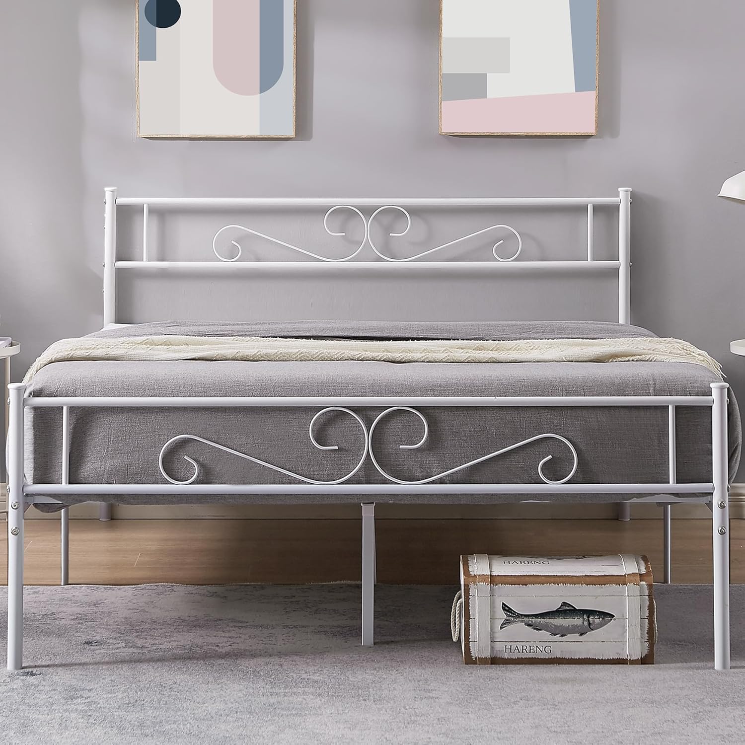 VECELO Metal Platform Bed Frame, Mattress Foundation with Headboard ...