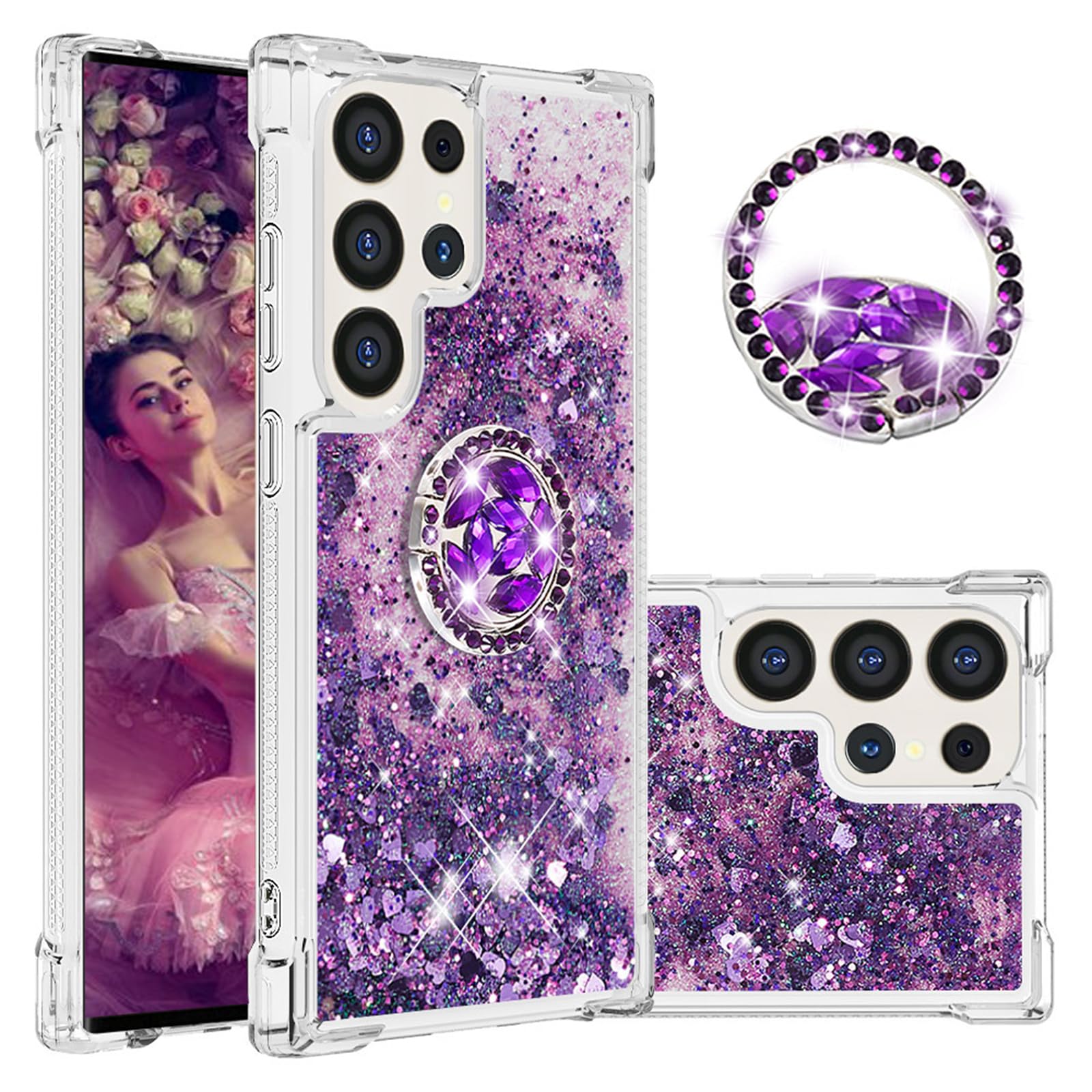 Snapklik.com : CCSmall Glitter Clear Sparkly Bling Case For Samsung Galaxy S24 Ultra, Flowing ...