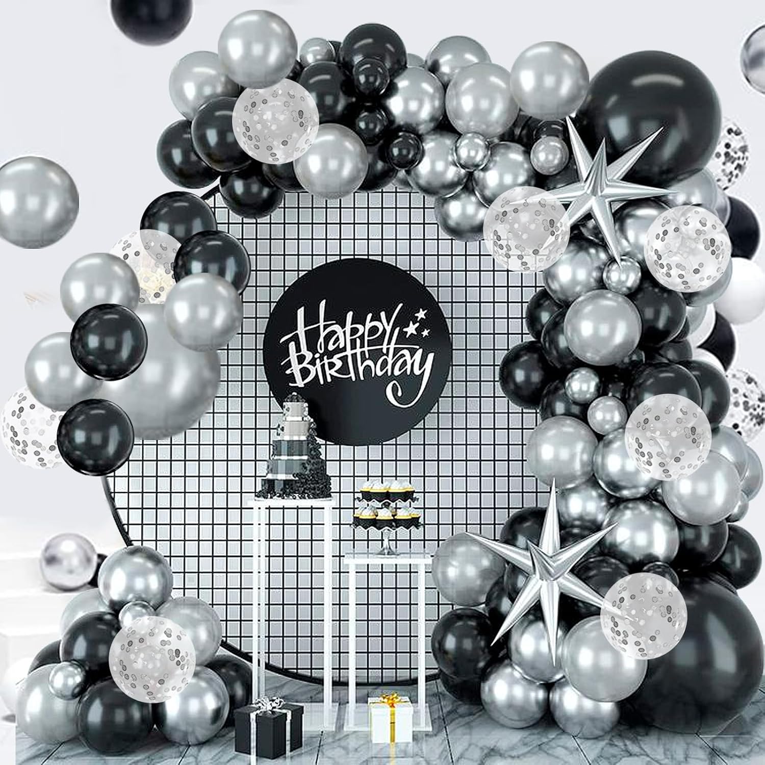 Amazon.com: Felice Arts Black and Silver Balloon Garland Arch Kit with ...