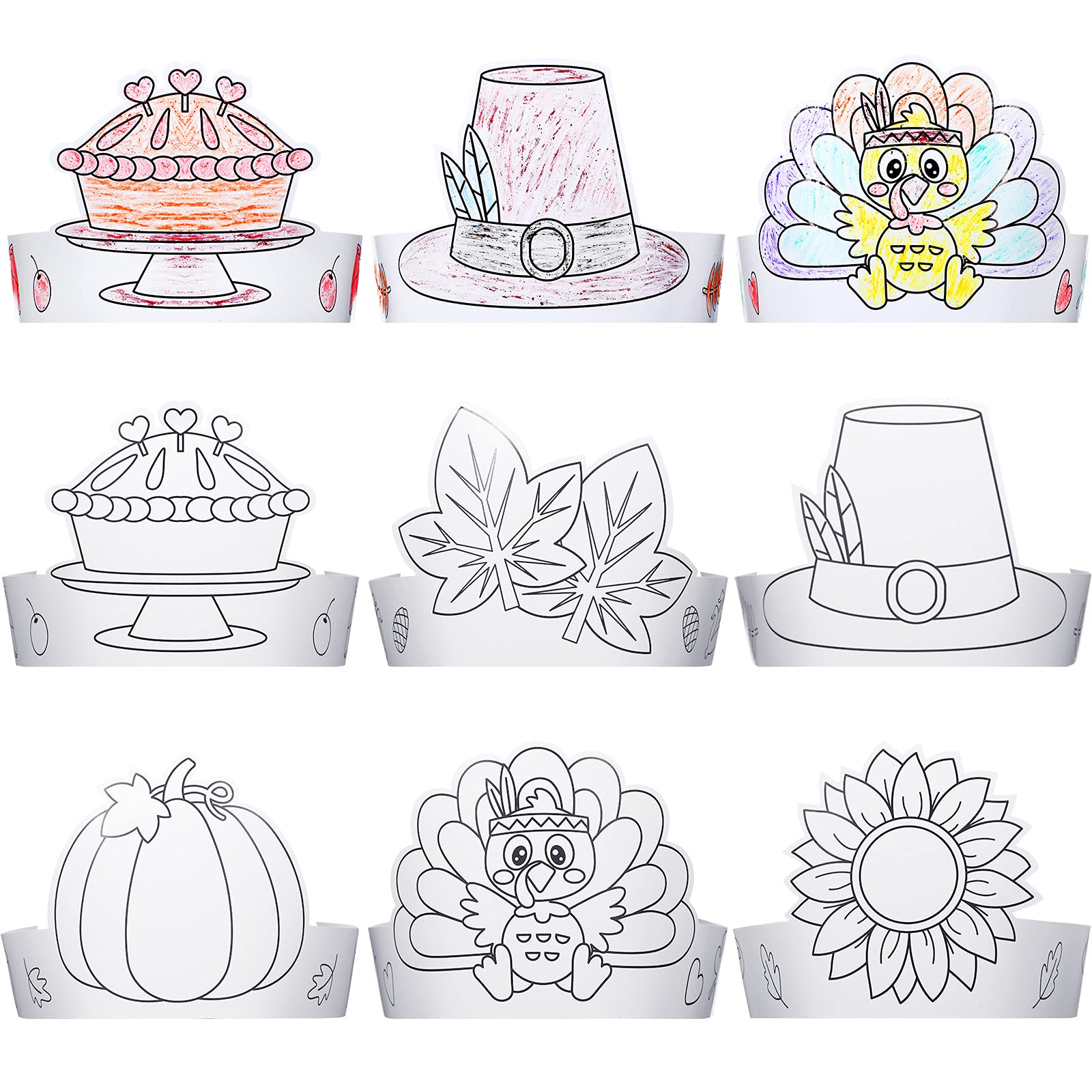 Amazon.com: Sumind 24 Pieces Color Your Own Thanksgiving Crowns ...