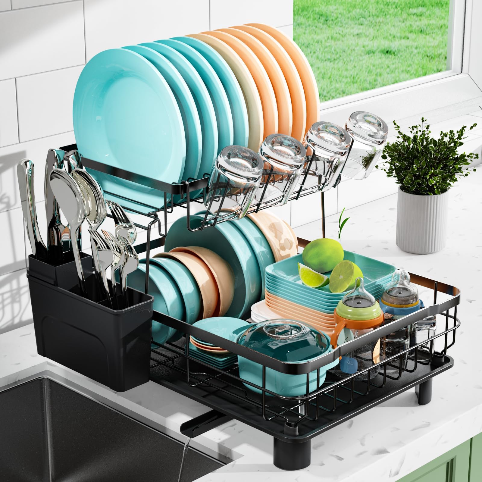 Amazon.com - Ricobes Dish Drying Rack - 2 Tier Large Capacity Dish Rack ...