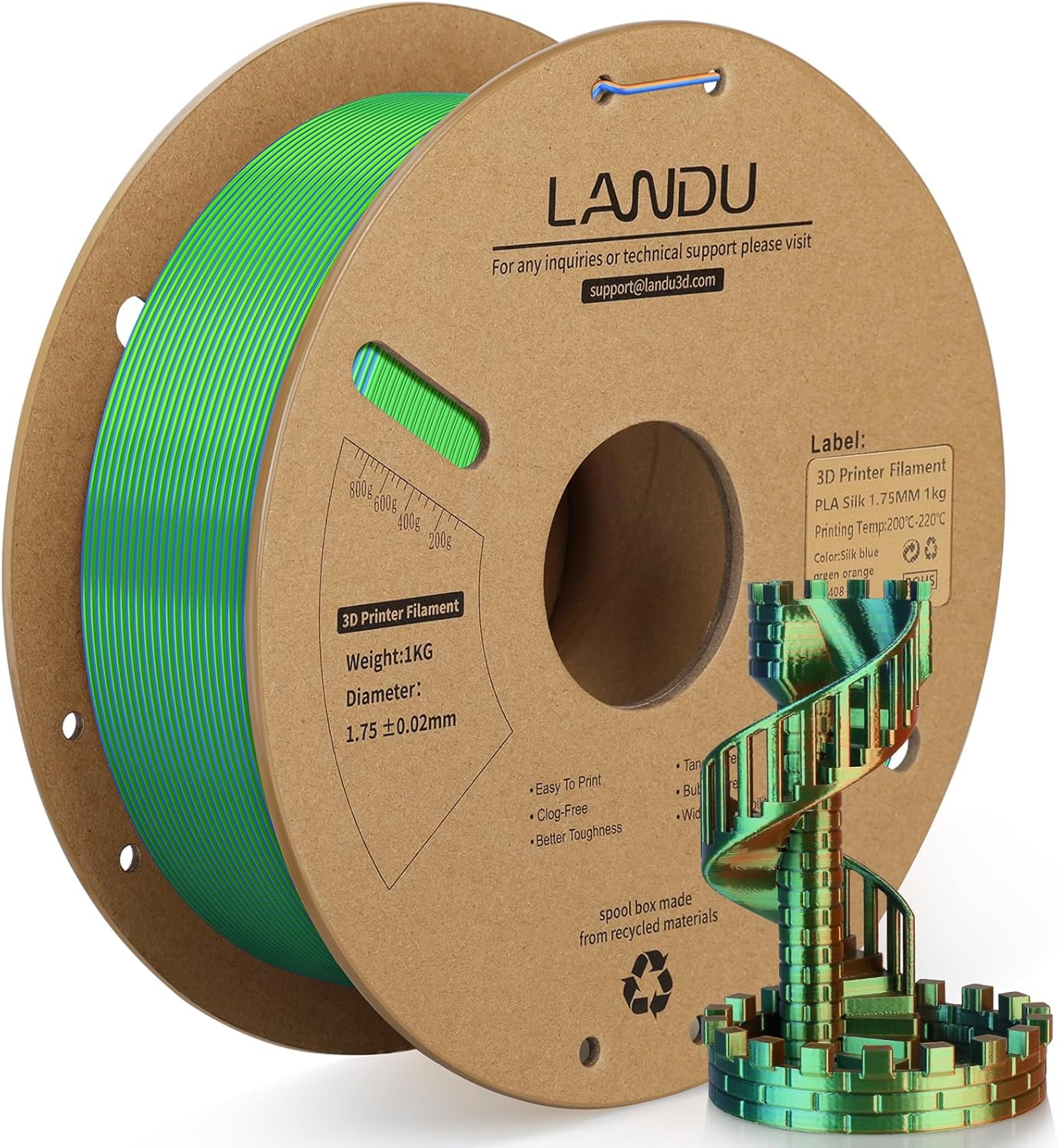 Amazon.com: LANDU Silk Tri-Color PLA Filament 1.75mm 1Kg, Triple Color ...