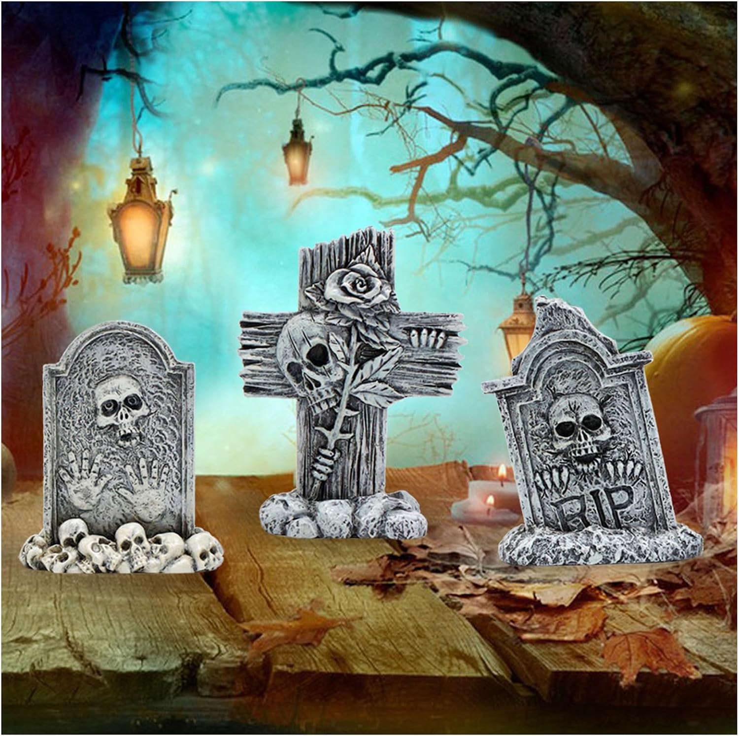 Amazon.com: LIXINDEE Halloween Miniature Tombstones Figurine Mini Resin ...