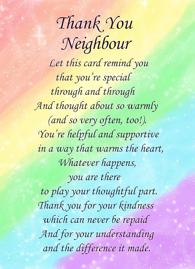 Thank You 'Neighbour' Poem Verse Greeting Card : Amazon.co.uk ...
