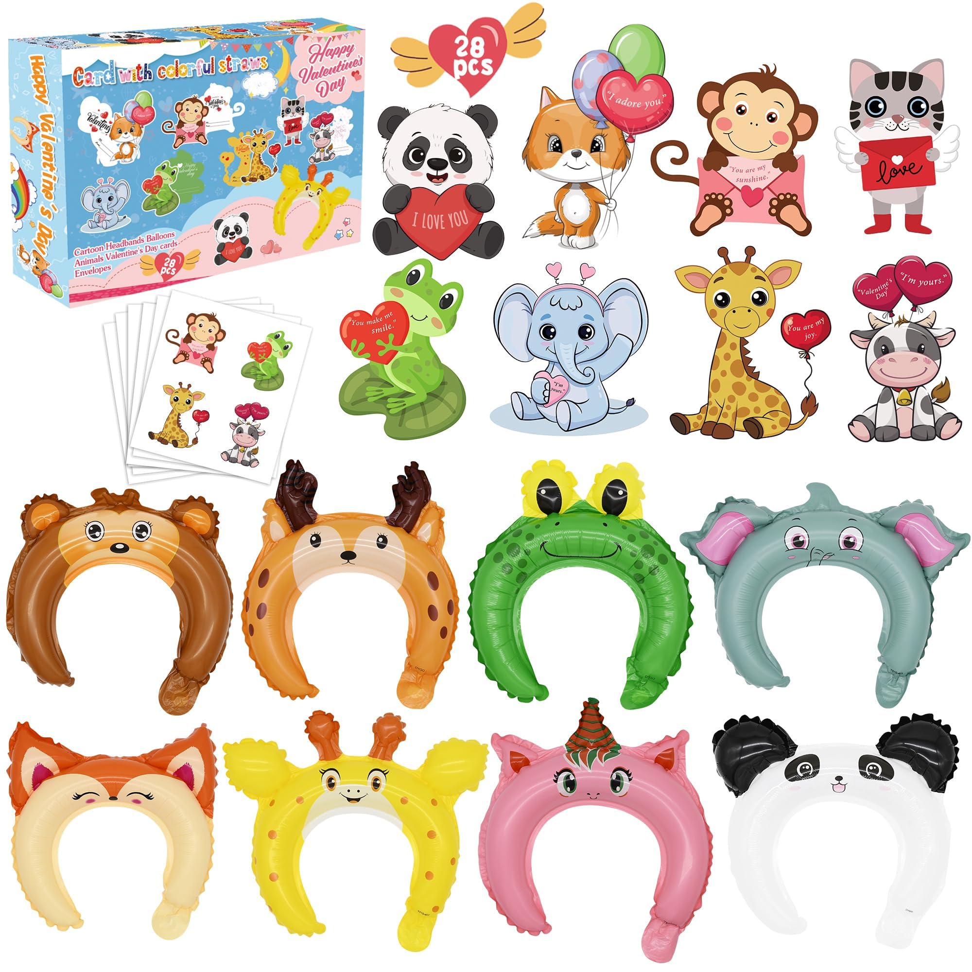 Amazon.com: Animal Inflatable Headbands with Valentines Day Cards for ...
