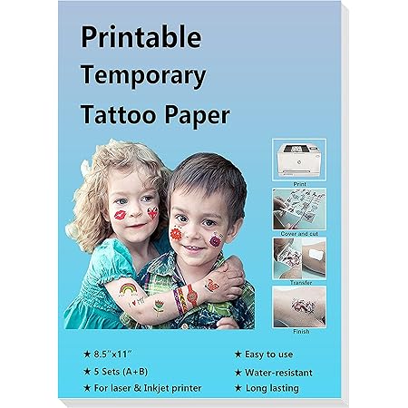 Amazon.com: Printable Temporary Tattoo Paper 5 Sheets 8.5x11 inch ...