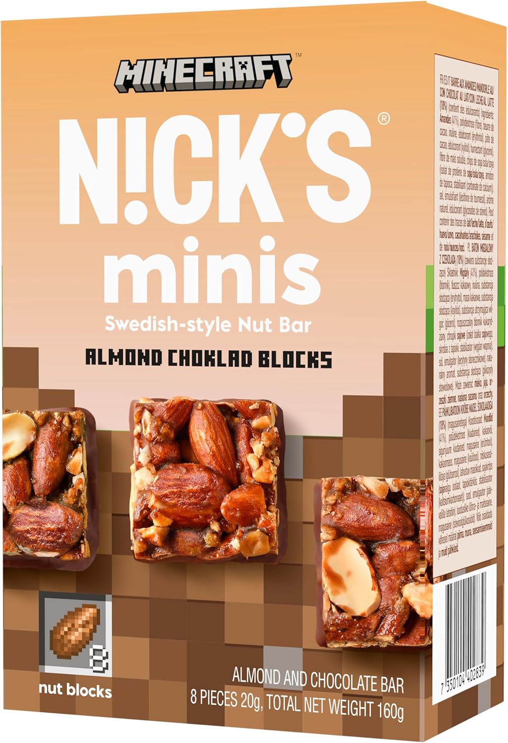 NICKS Minecraft Minis Almond Chocolate Blocks, No Added Sugar, Gluten ...