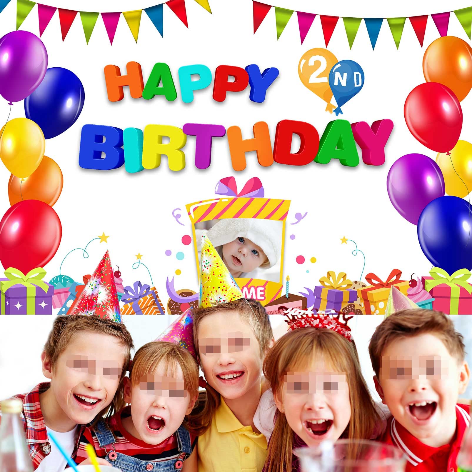 Snapklik.com : Custom Happy 2nd Birthday Banner Backdrop