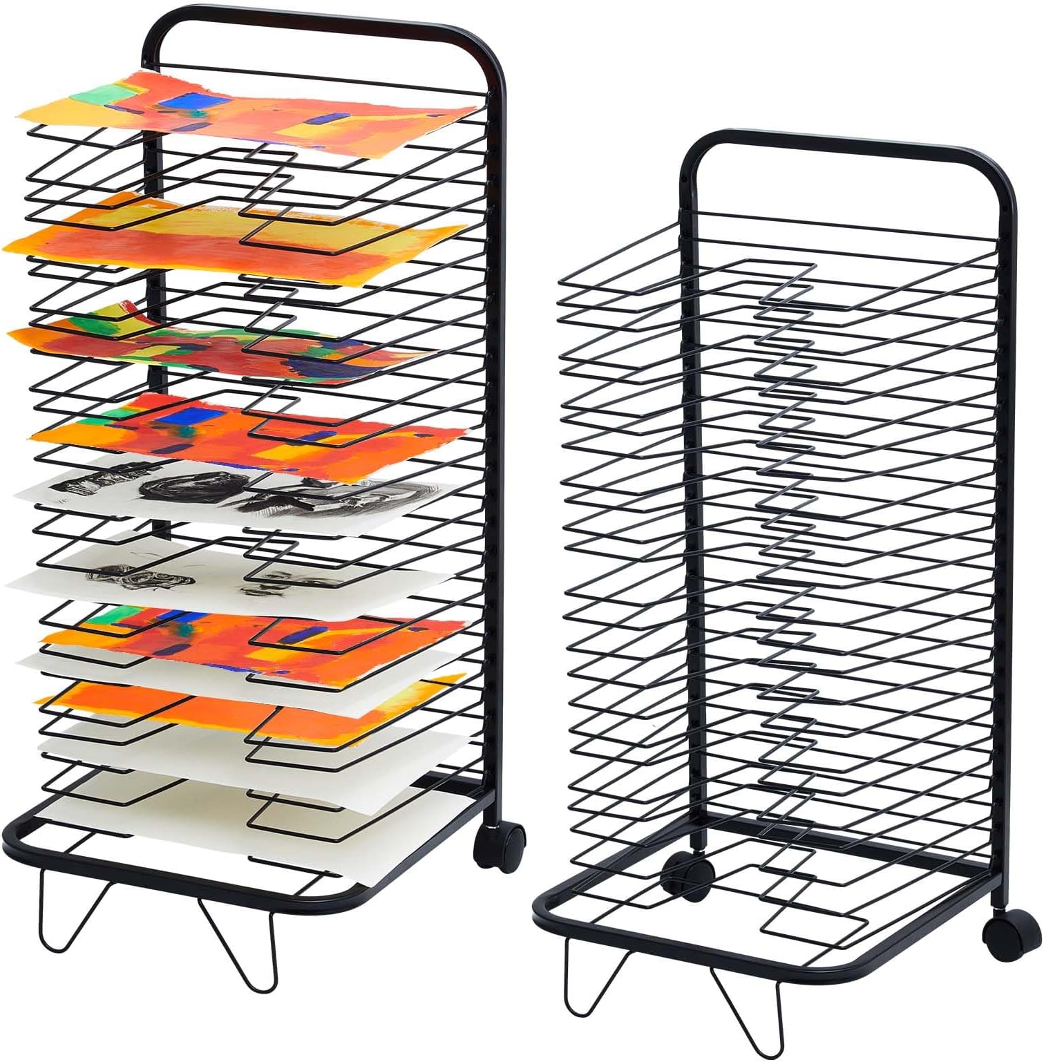 Amazon.com: Qilery 2 Pack Art Drying Rack 25 Removable Shelves Mobile ...