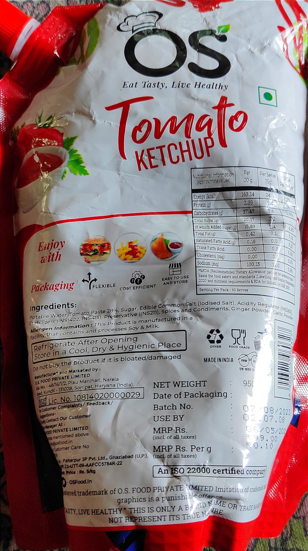 Organic Tomato Ketchup - 950 Gm | Fresh Organic Tomatoes | Low on Sugar ...