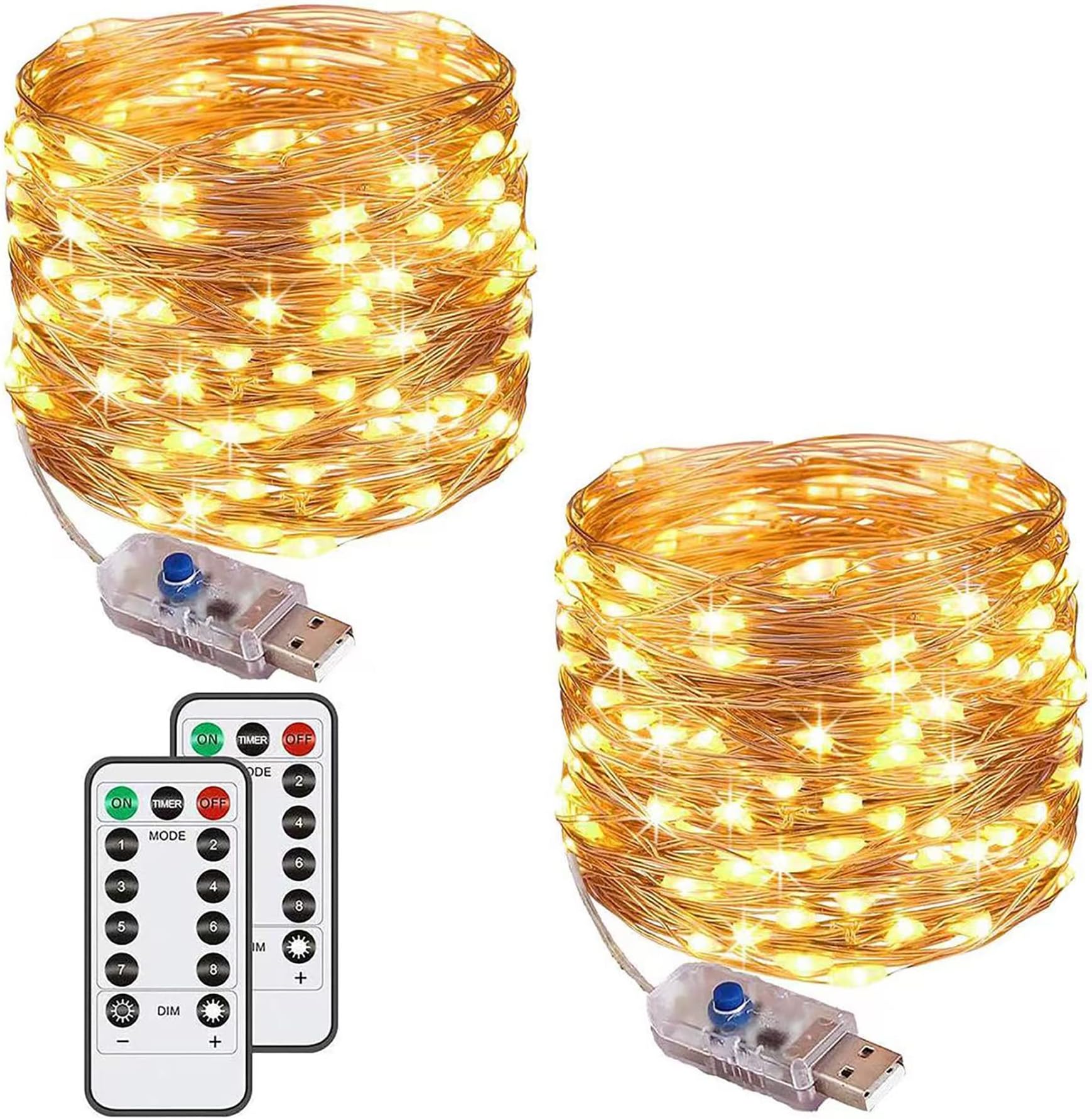 Augone [2 Pack] String Lights 120 LED Lights 40ft 8 Modes USB Plug-in ...