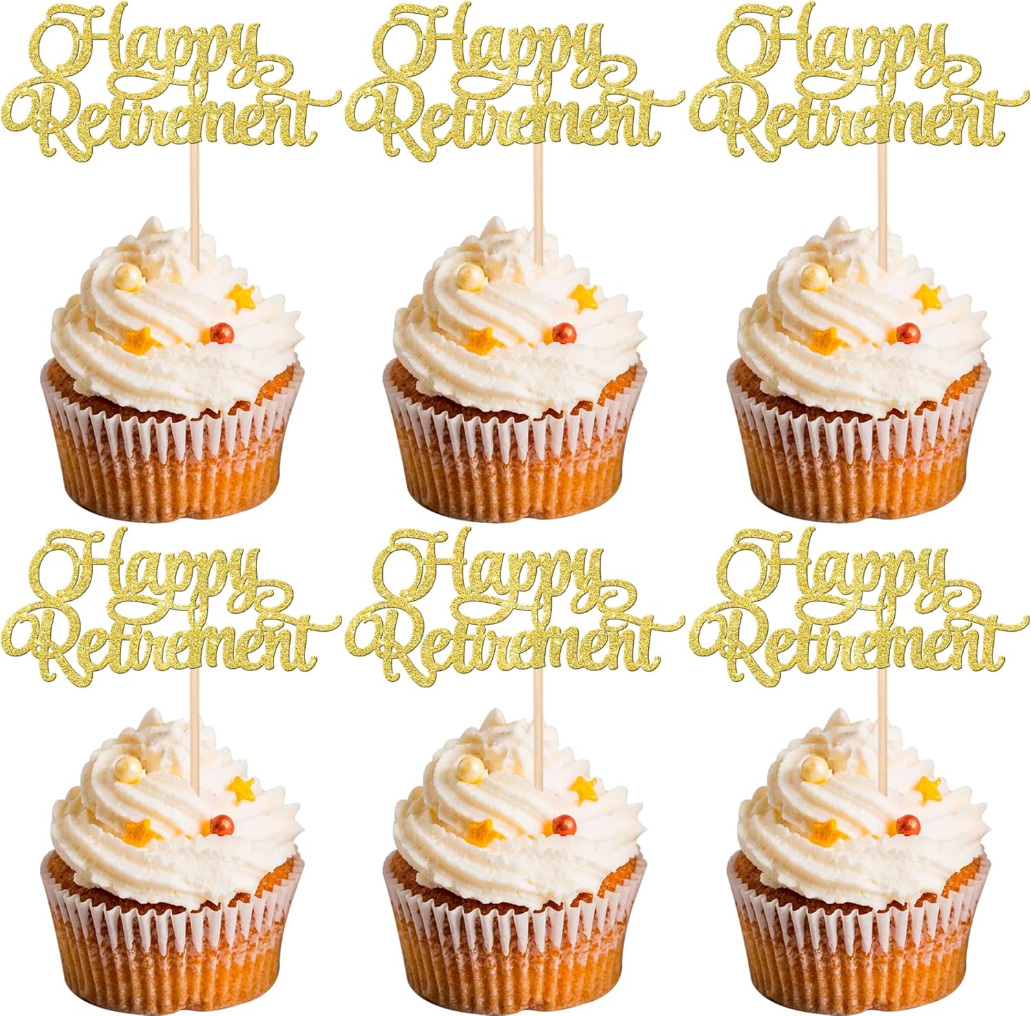 Amazon.com: 30 PCS Happy Retirement Cupcake Toppers Glitter Officially ...