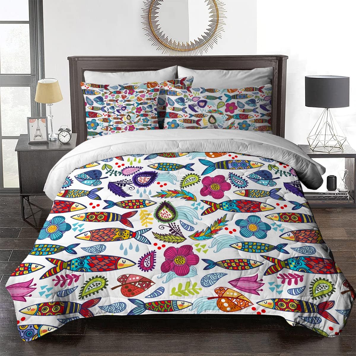 Amazon.com: BlessLiving Cartoon Fish Comforter Set - 8 Pieces Retro ...