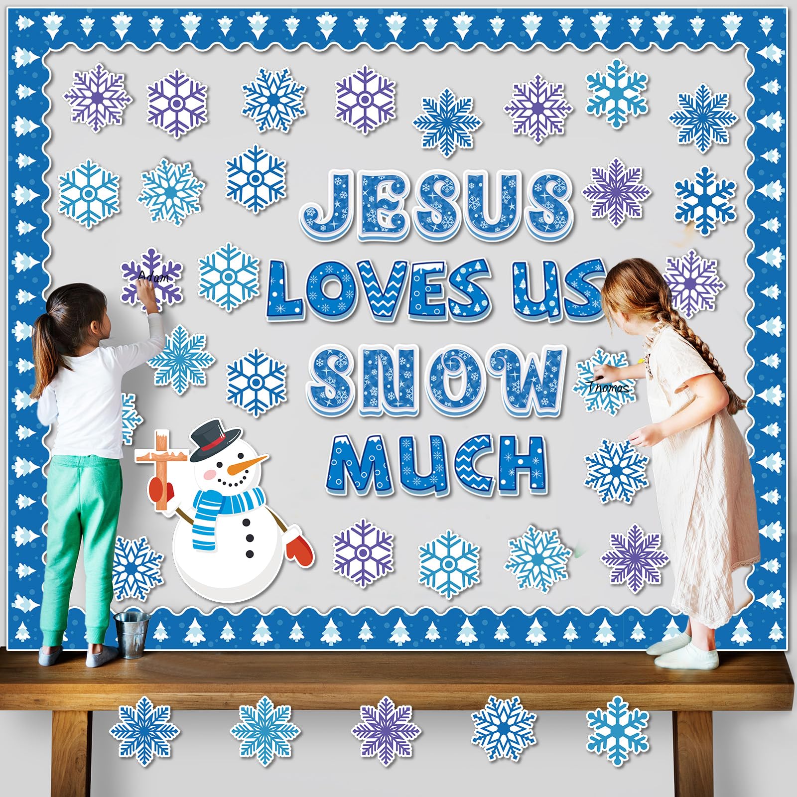 Classroom Winter Decorations 48-Piece Snowman & Snowflake Foam Cutouts ...