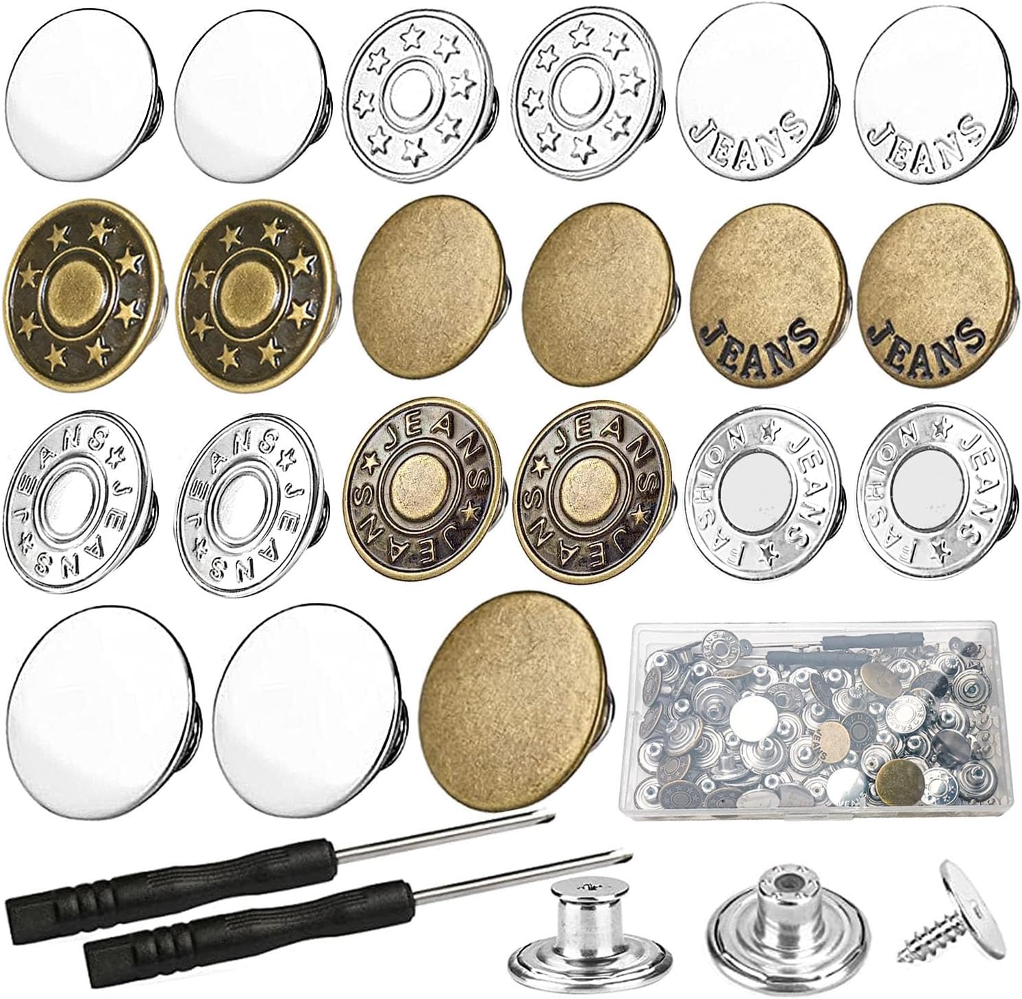 Amazon.com: Yakamoz 80 Sets 17mm Metal Jeans Button Replacement Kit ...