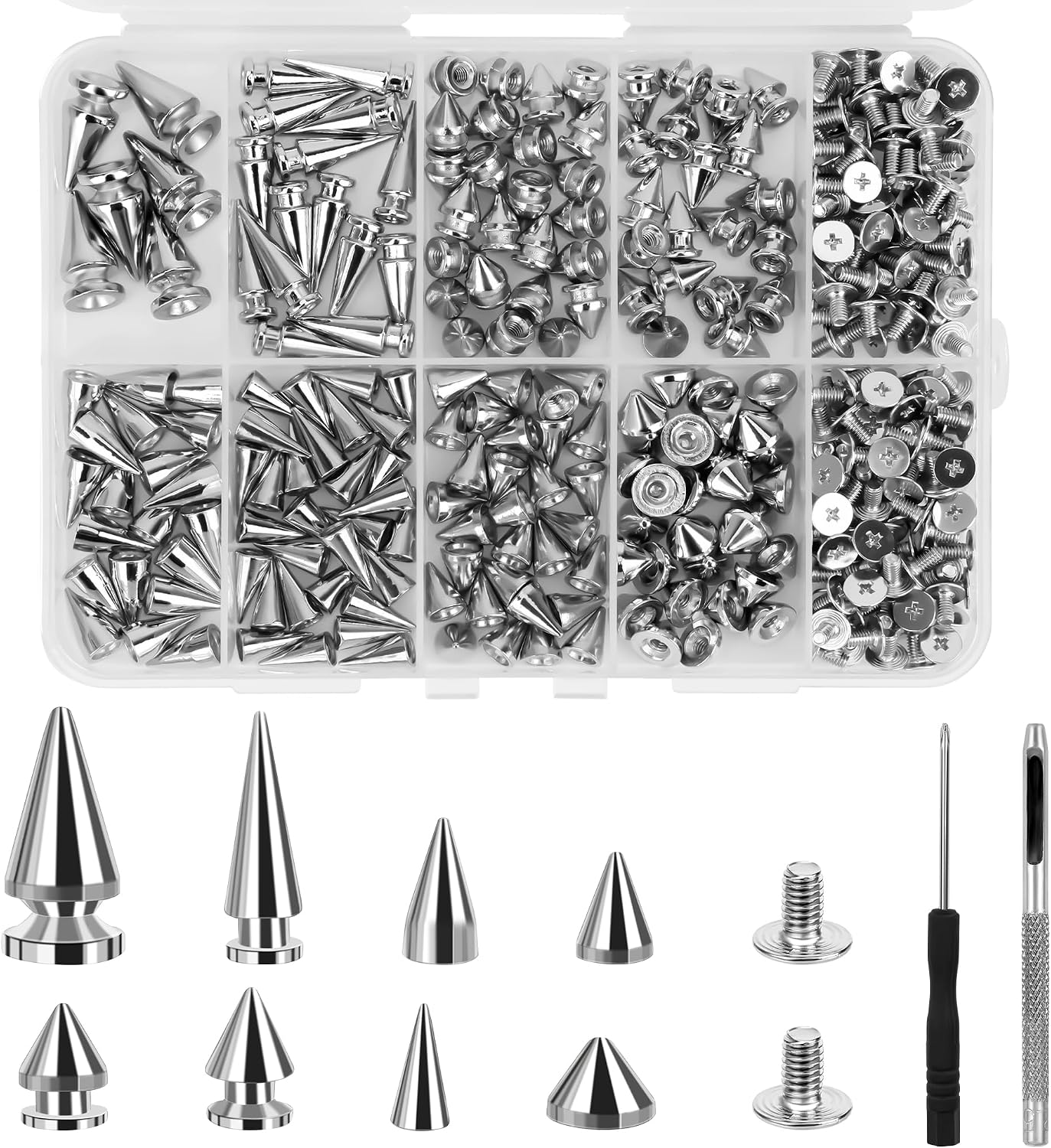 Amazon.com: Pletpet 354 Pcs Punk Spikes and Studs Kit, 8 Sizes Metal ...