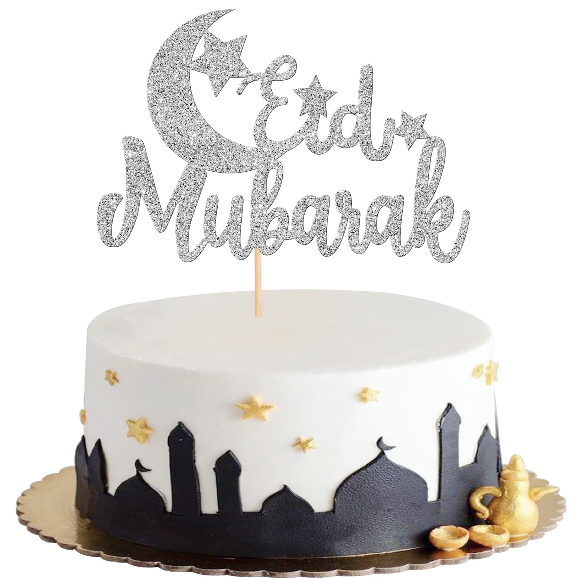 Snapklik.com : 1 PCS Eid Mubarak Cake Topper Glitter Moon Star Ramadan ...