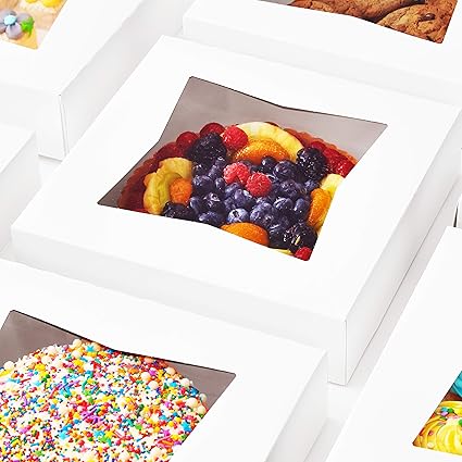 Amazon.com: Gourmet 10in White Bakery Boxes 25 Pk. Cute Window Displays ...