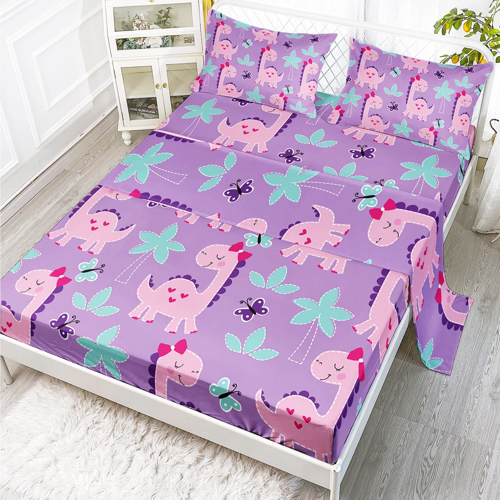 Amazon.com: Axolotl Cartoon Dinosaur Sheet Set Twin Size for Girls,Cute ...