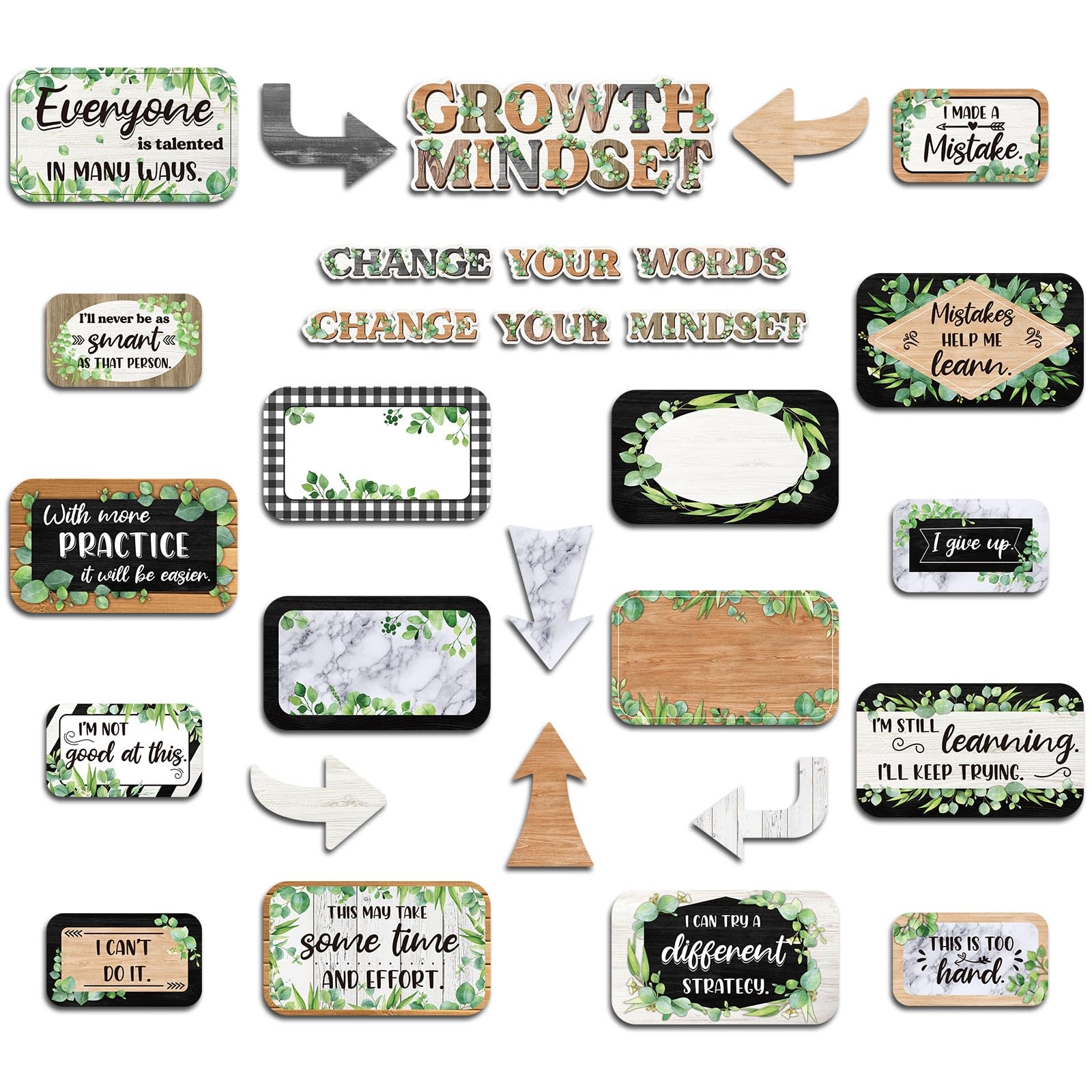 Word Wall Bulletin Board Set Eucalyptus Themed Growth Mindset Classroom ...