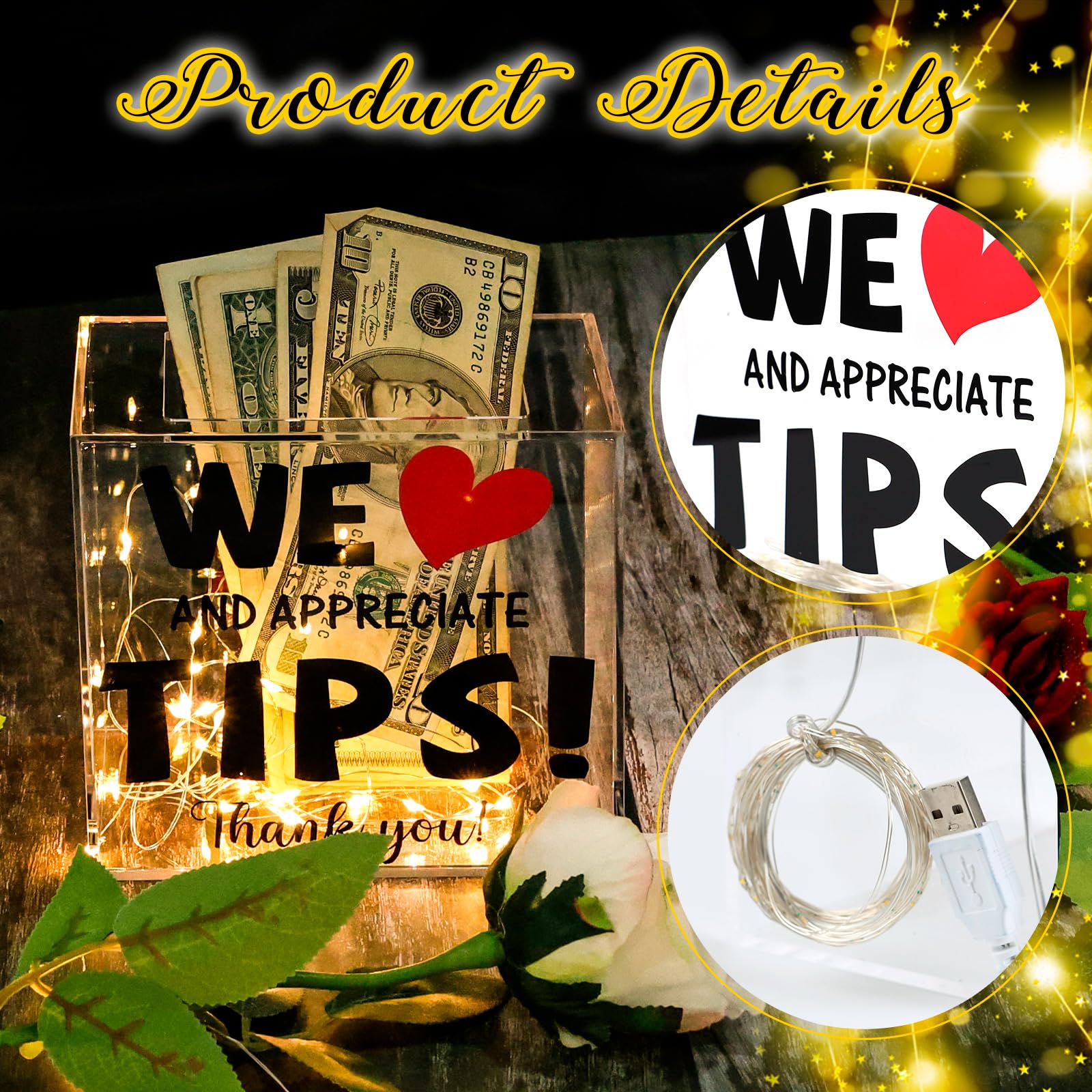 Snapklik.com : YLOLUL Light Up Tip Jar Acrylic Tip Box For Bartender ...