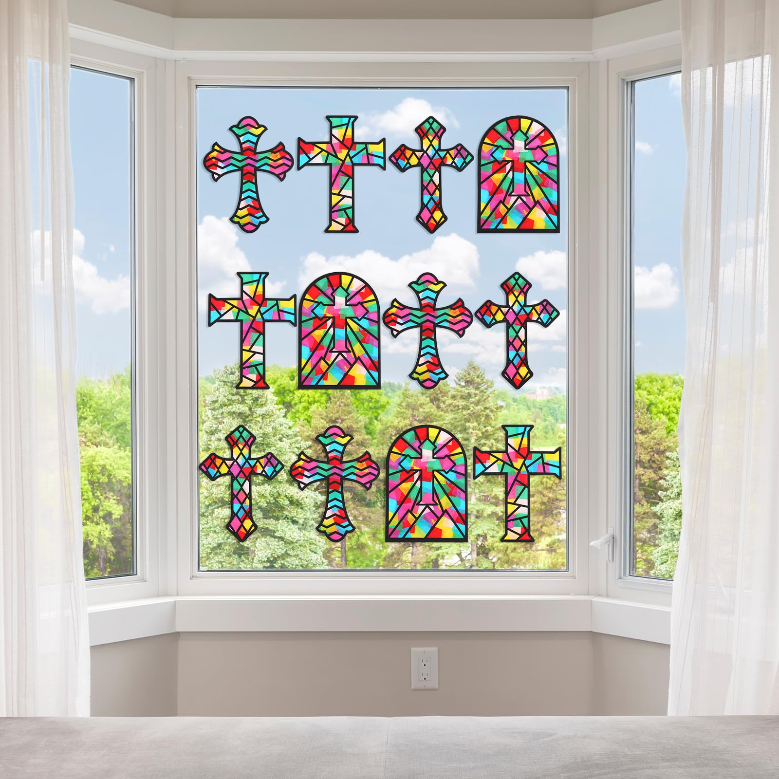 Snapklik.com : 24 Pack Cross DIY Suncatcher Paper Crafts Easter Crafts ...