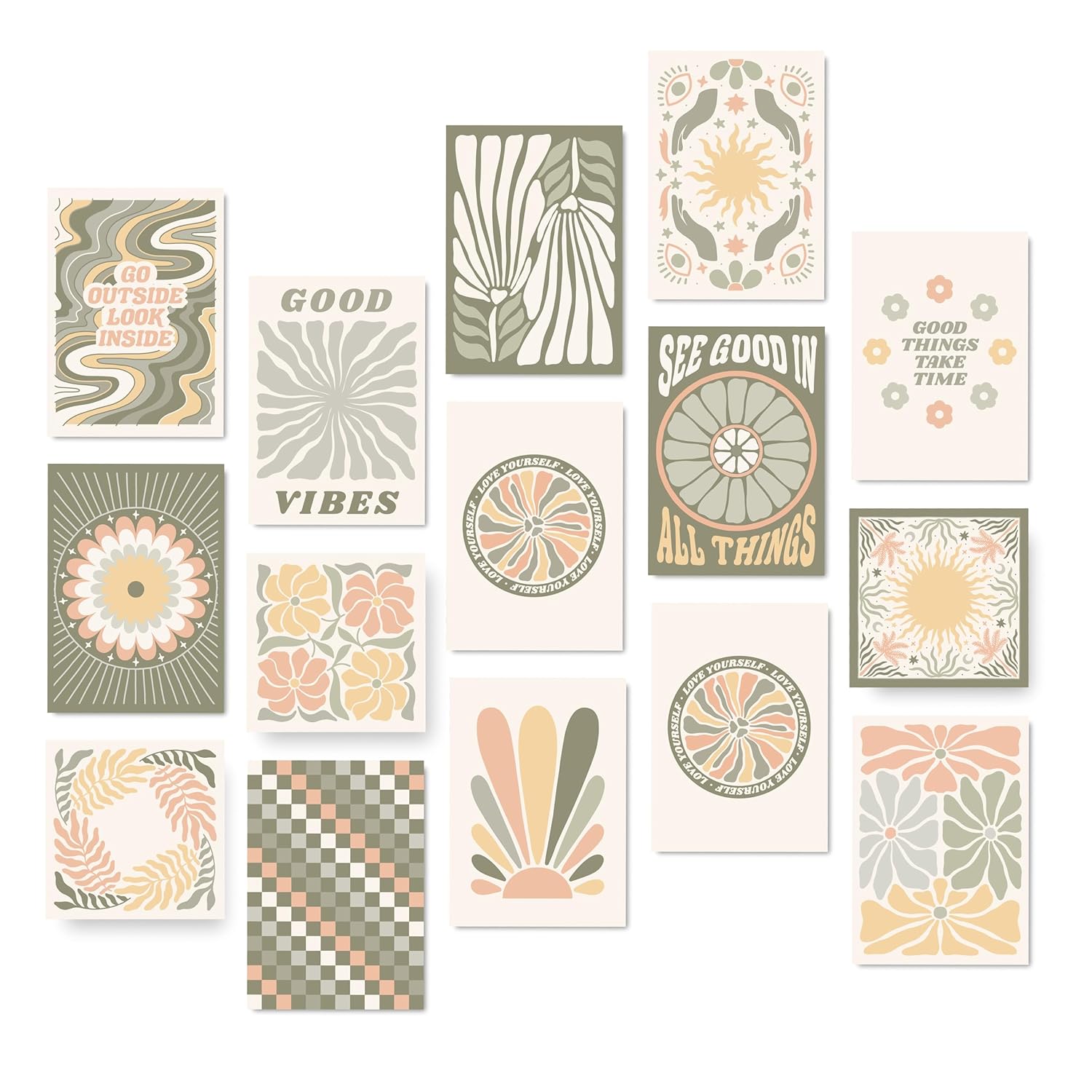 BOSSICA Poster Pack of 15 Earthy Green Aesthetic Posters Wall Collage ...