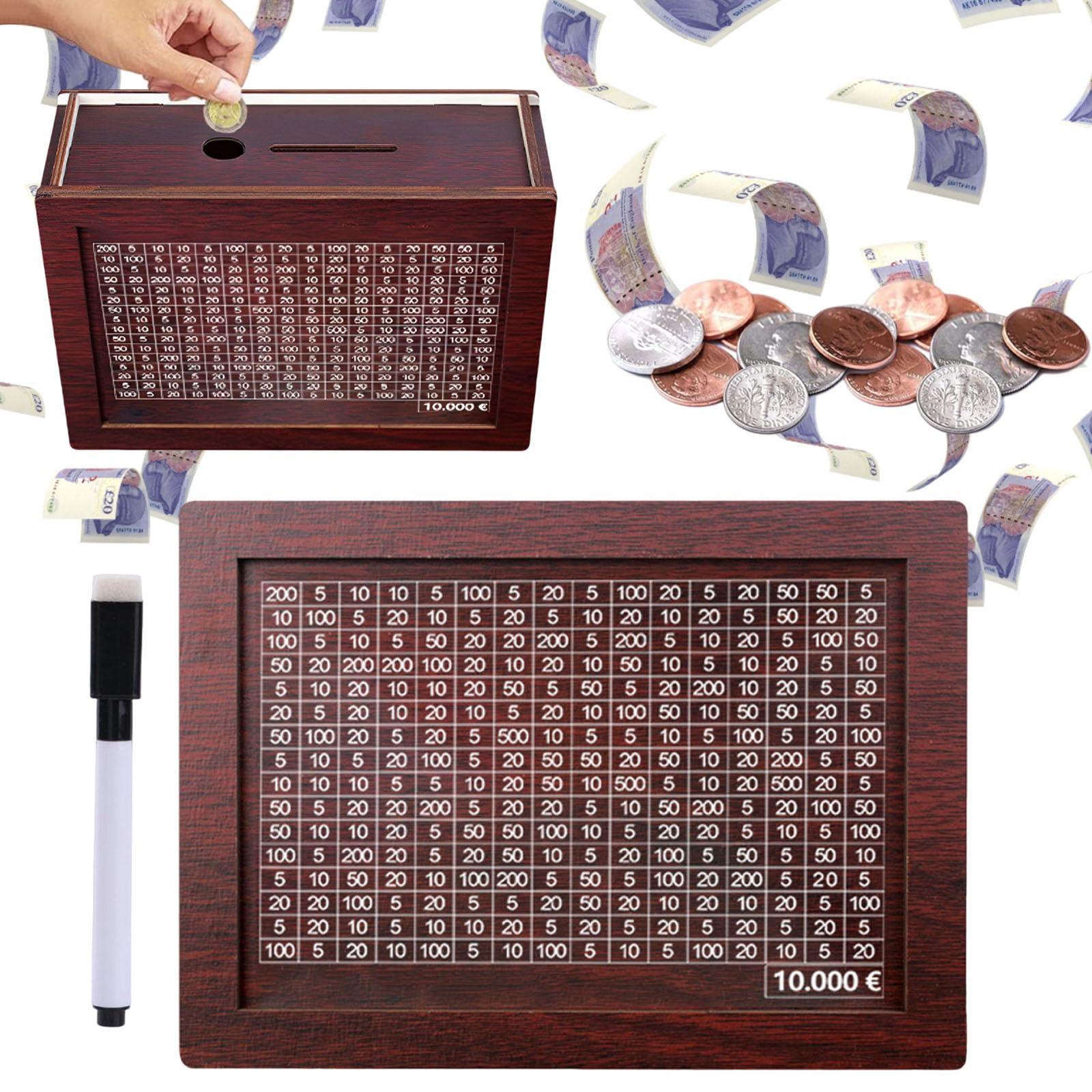 Money Saving Box, Wooden Money Box With Counter, 10000 Saving Challenge ...