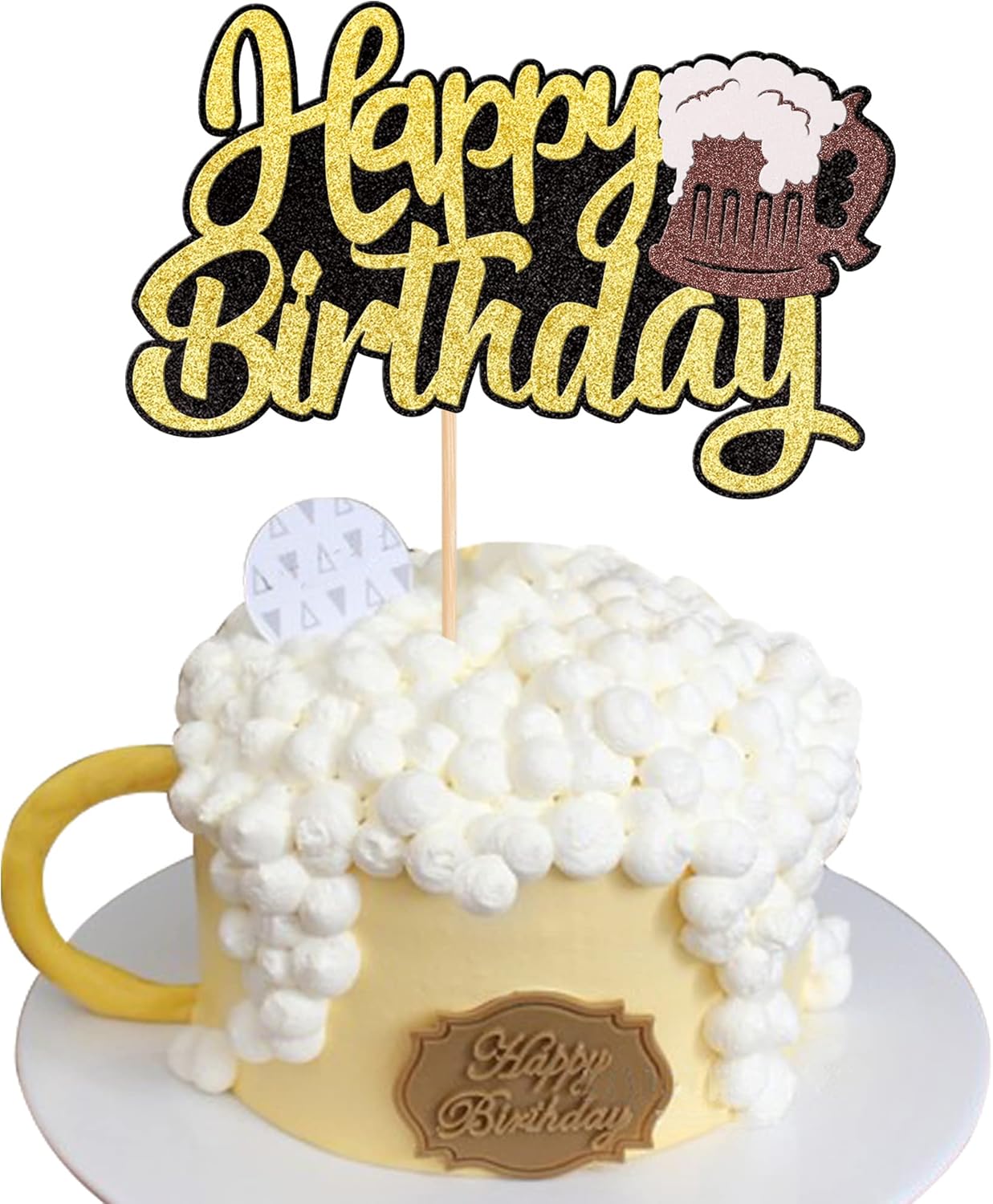 Amazon.com: 1 Pack Beer Cake Topper Glitter Happy Birthday Cake Pick ...