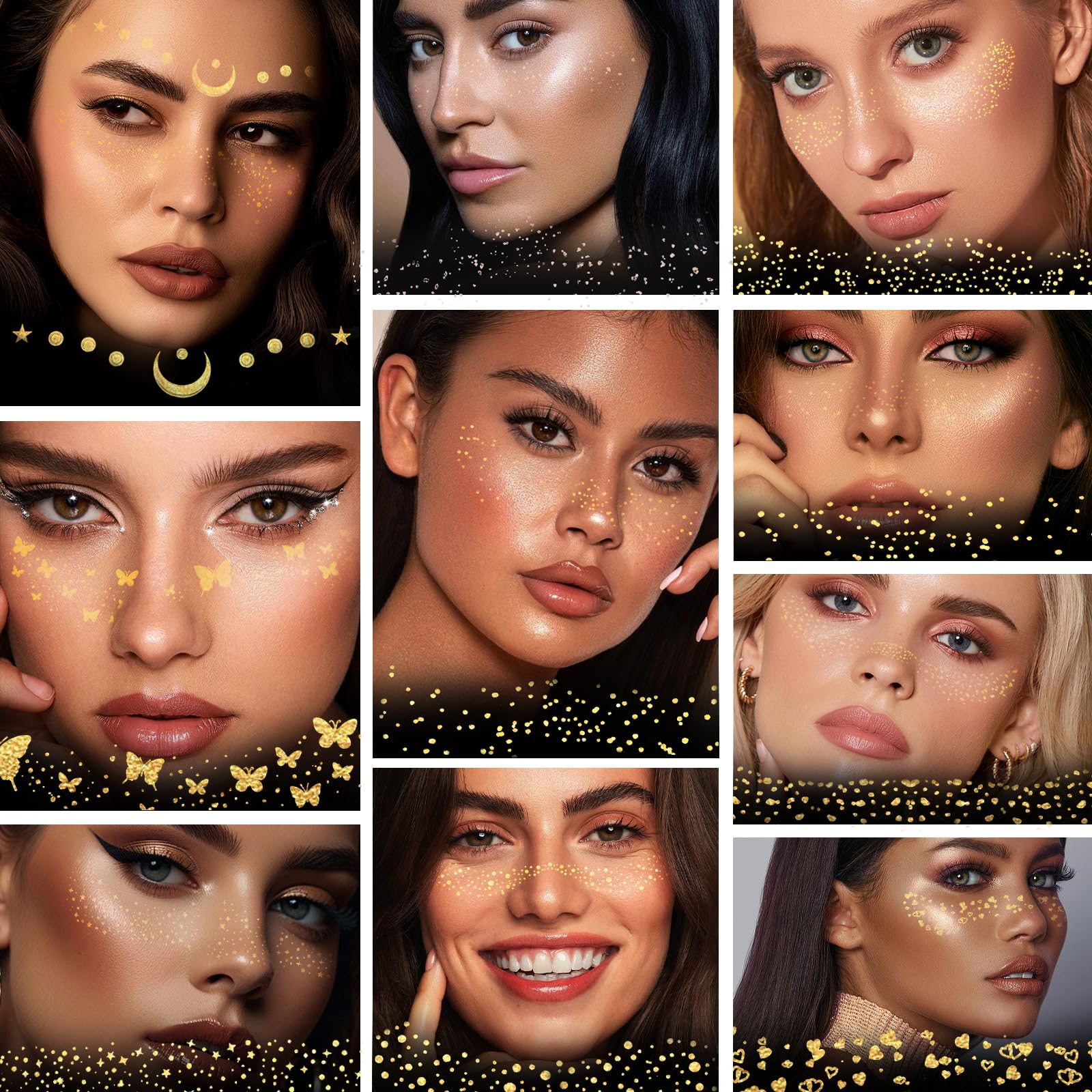 Snapklik.com : 10Pcs Glitter Freckles Tattoo Stickers, Face Temporary Tattoos Metallic Flash ...