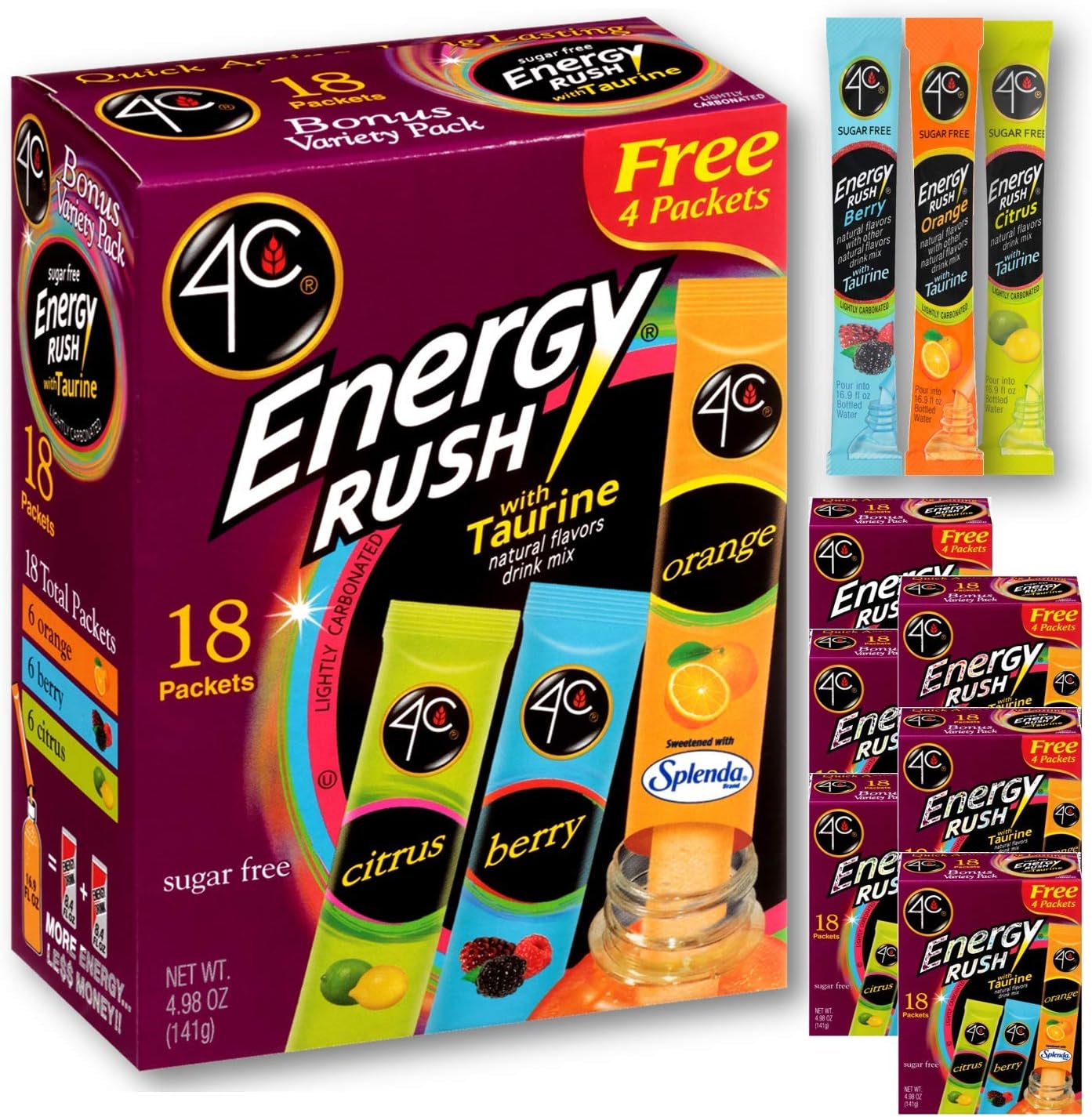 Amazon.com : 4C Energy Rush Stix | Single Serve Water Flavoring Packets ...