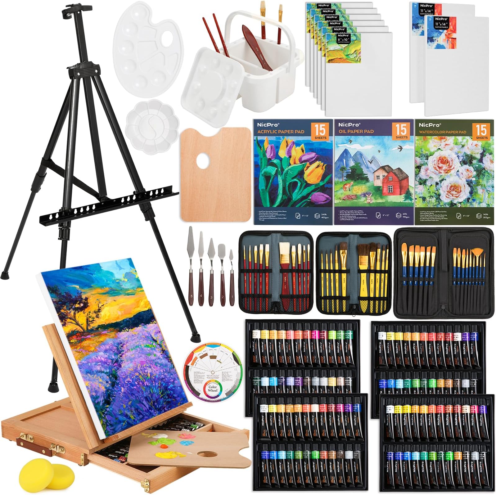 Nicpro 158PCS Deluxe Large Painting Kit with Metal and Solid Beech Wood ...